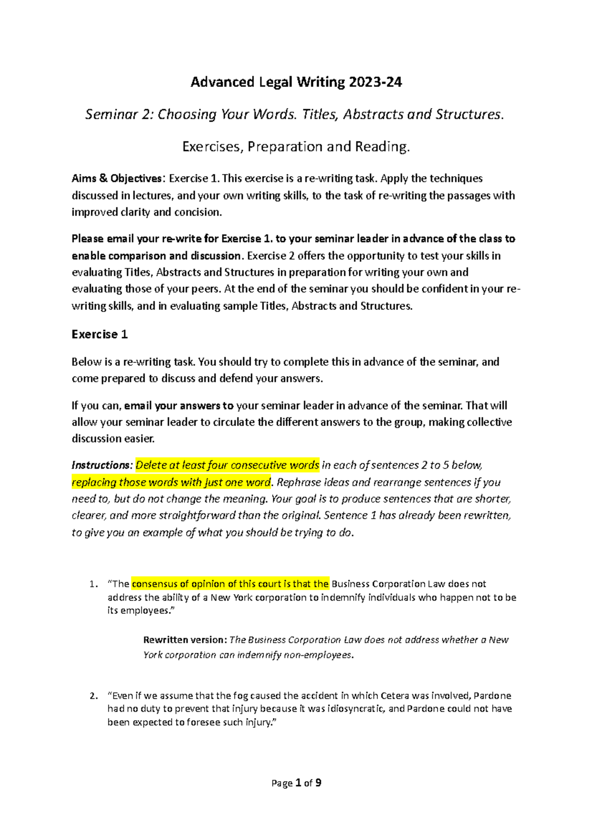 ALW - Seminar 2 - Advanced Legal Writing 2023- Seminar 2: Choosing Your ...
