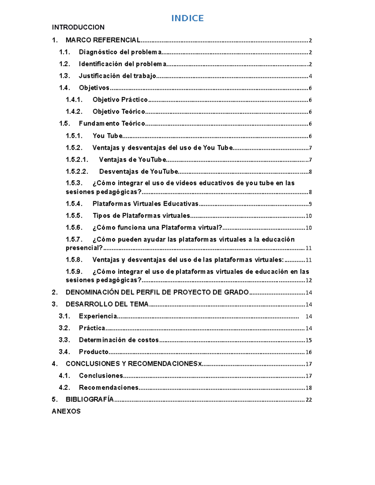 Indice - partes de monografias - INDICE MARCO - Studocu