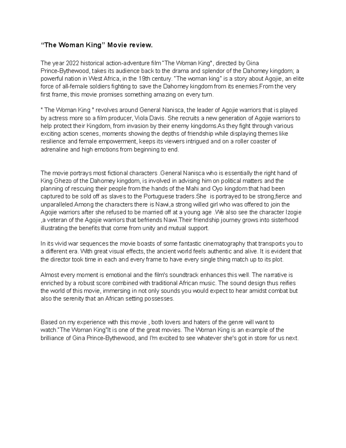 “The Woman King” Movie review - The year 2022 historical action ...