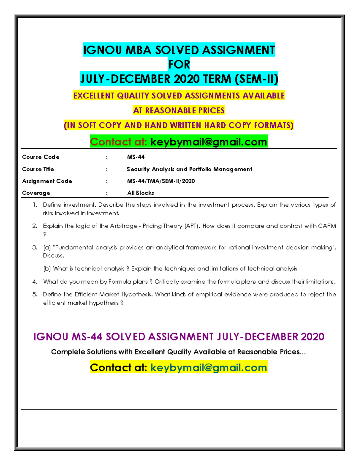 MS-44 (JULY-DEC 2020) - IGNOU MS-44 SOLVED ASSIGNMENT JULY-DECEMBER 2020 - IGNOU MBA SOLVED ...