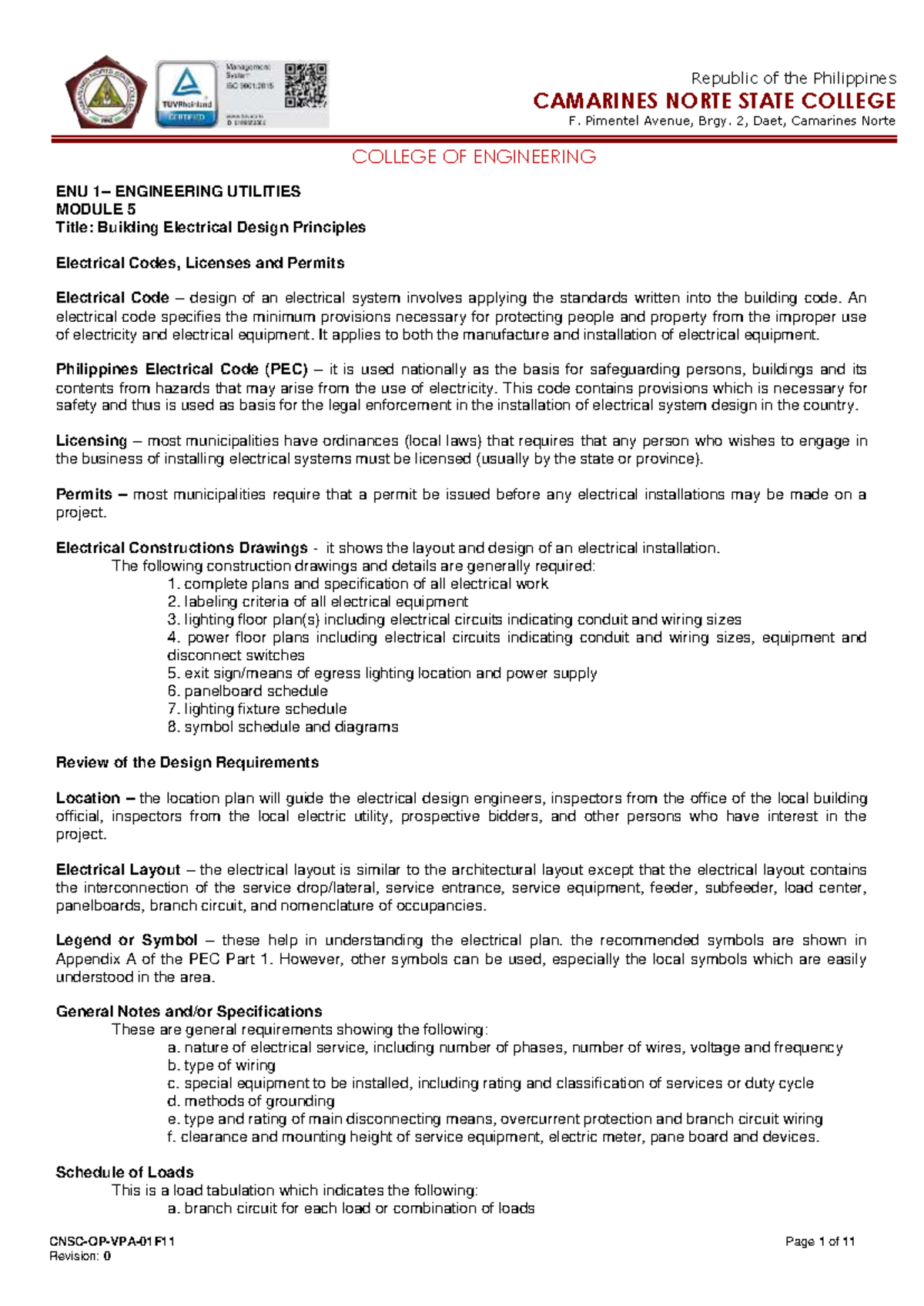 Module 5 Building Electrical Design Principples - CNSC-OP-VPA-01F11 ...