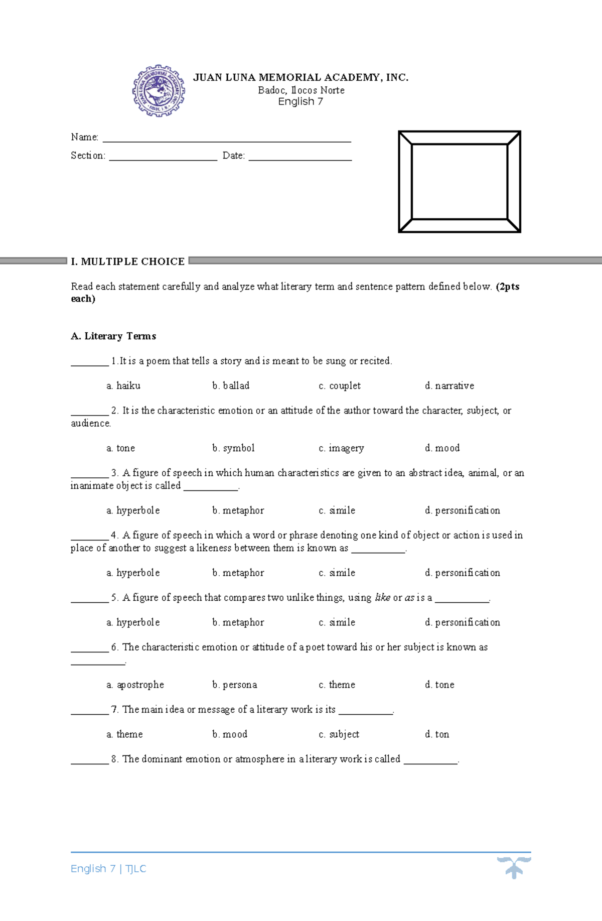 TEST PAPER FOR EVRYONE WHO WANTS A REFERENCES IN DTUCY OR SCHOOL OR ...
