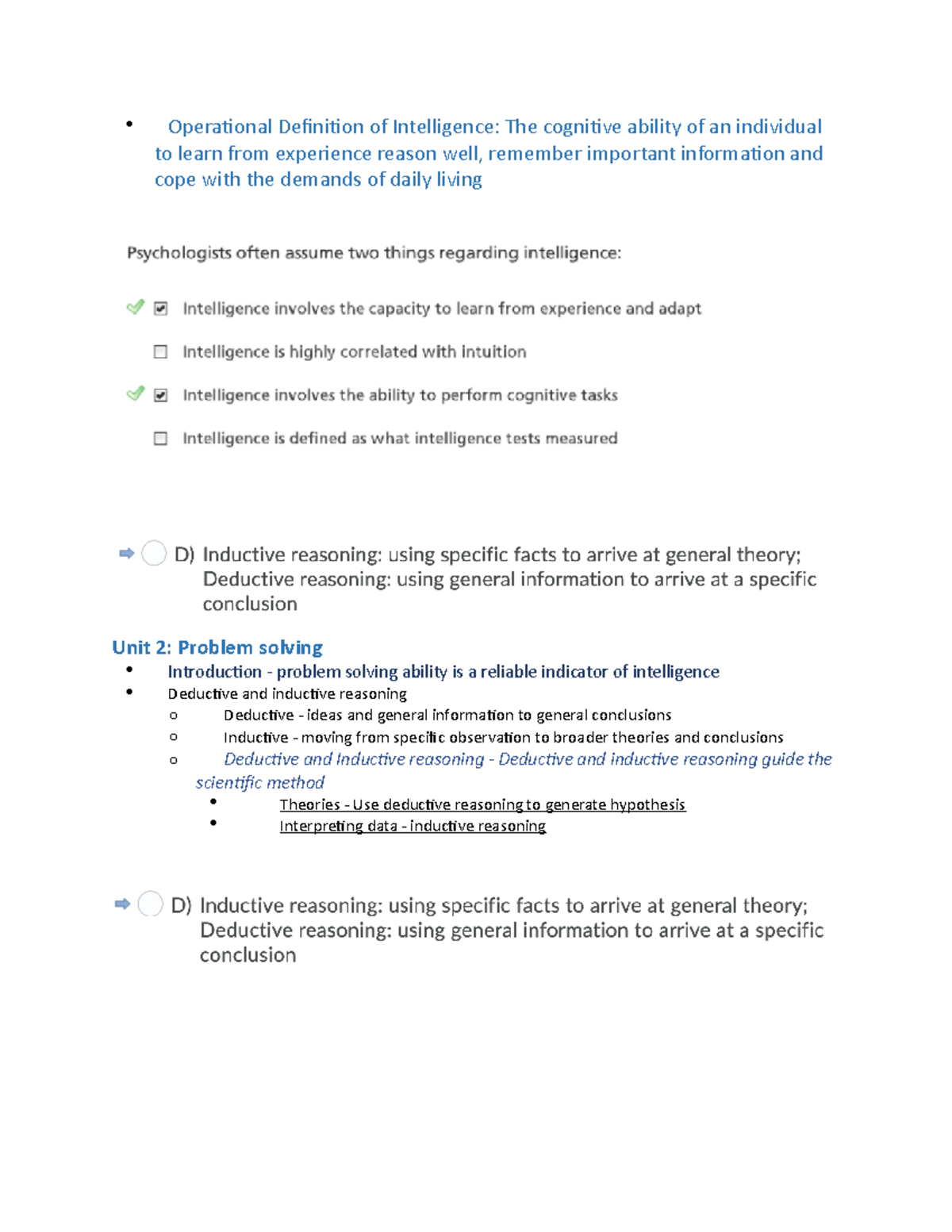 Problem Solving&Intelligence - Operational Definition of Intelligence: The cognitive ability of ...
