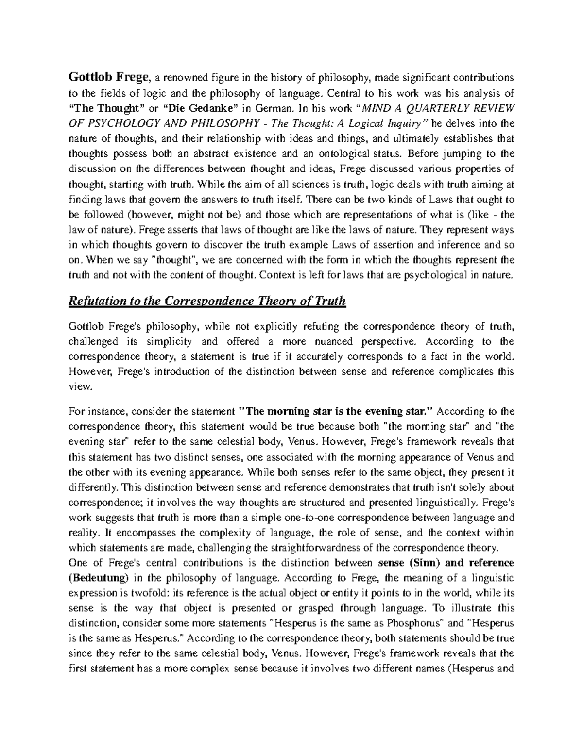 Gottlob Frege Assignment - Gottlob Frege, a renowned figure in the ...