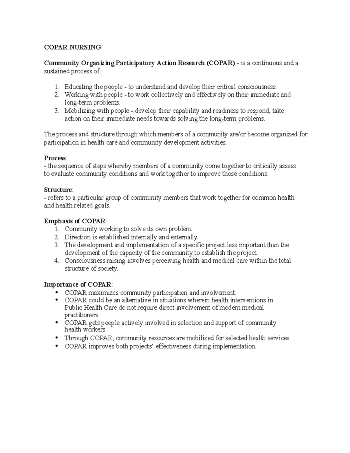 Copar- Nursing-discussion - COPAR NURSING Community Organizing ...