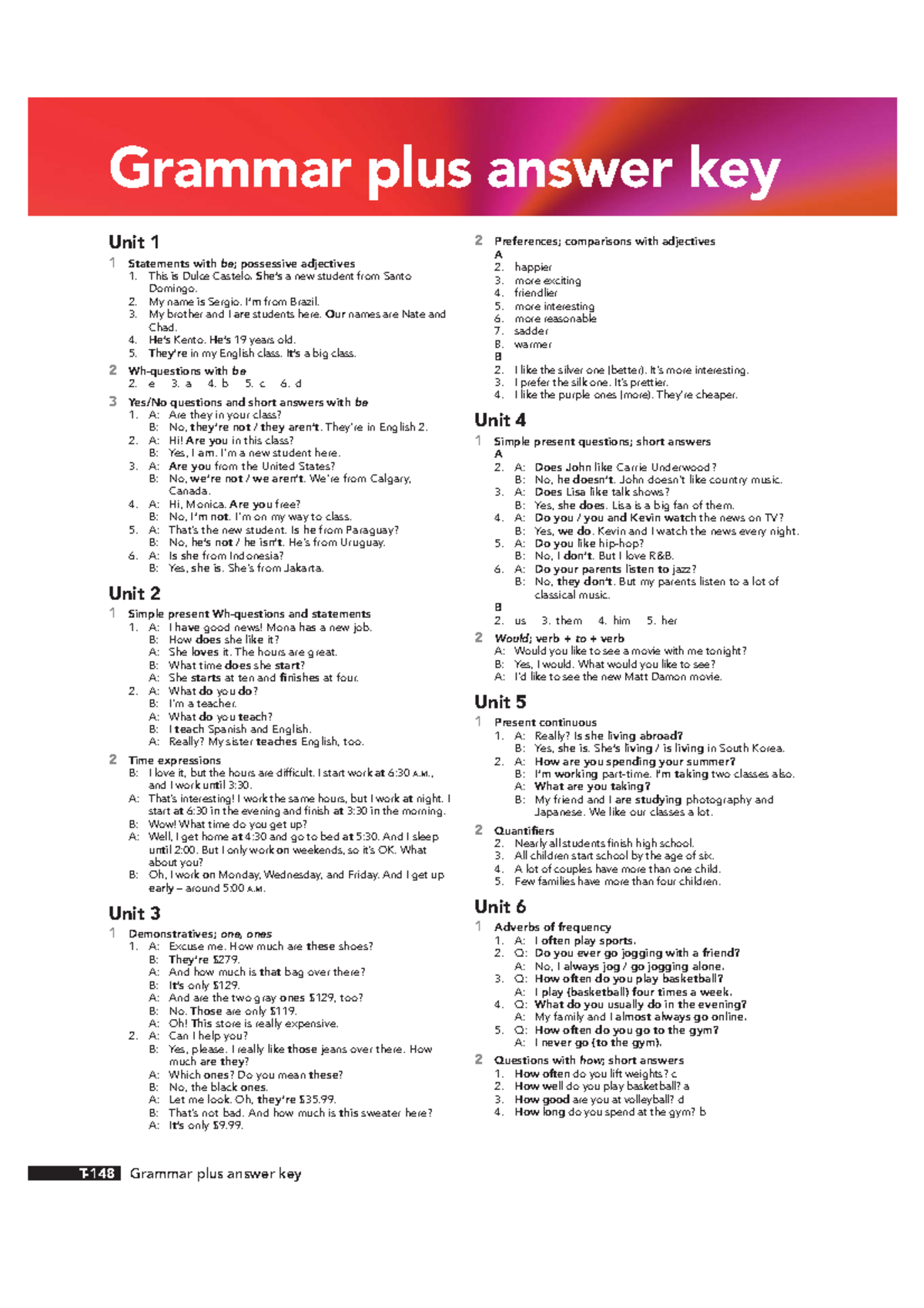 514892919 Interchange Level 1 Grammar Plus Answer Key - Grammar plus ...