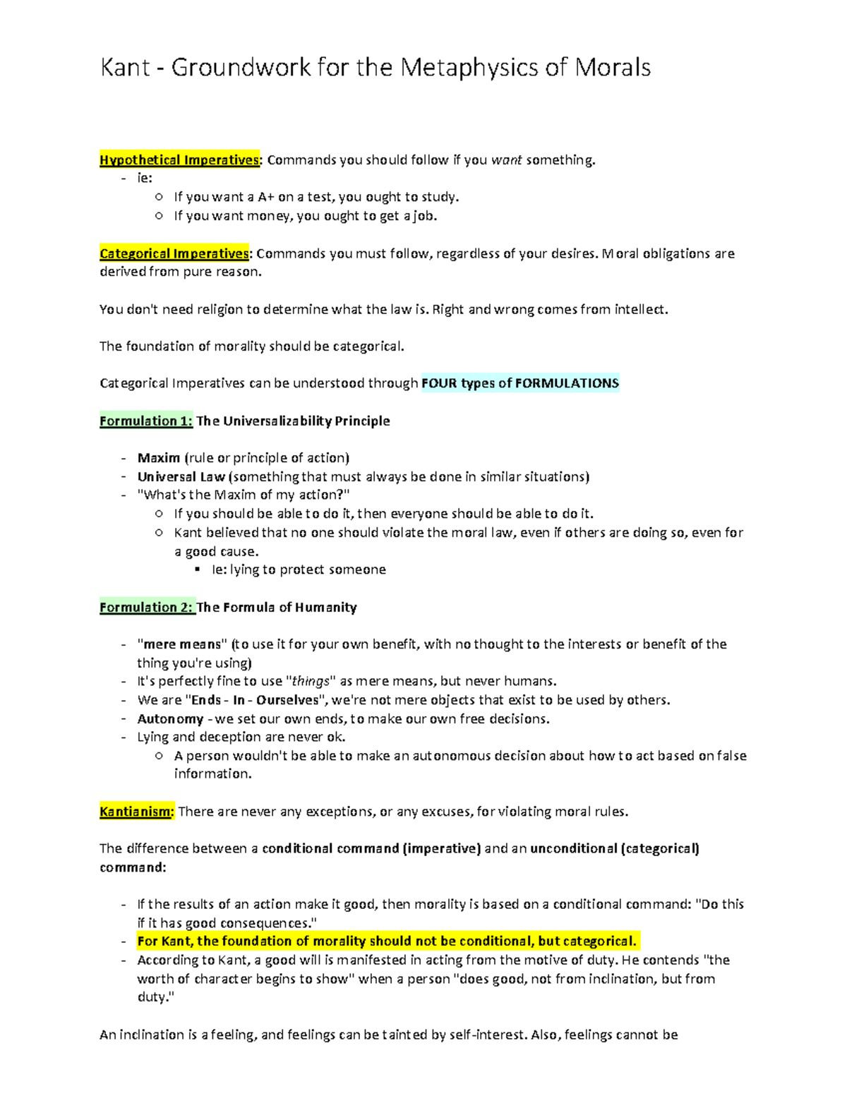 Kant - Groundwork for the Metaphysics of Morals - Kant Groundwork for ...