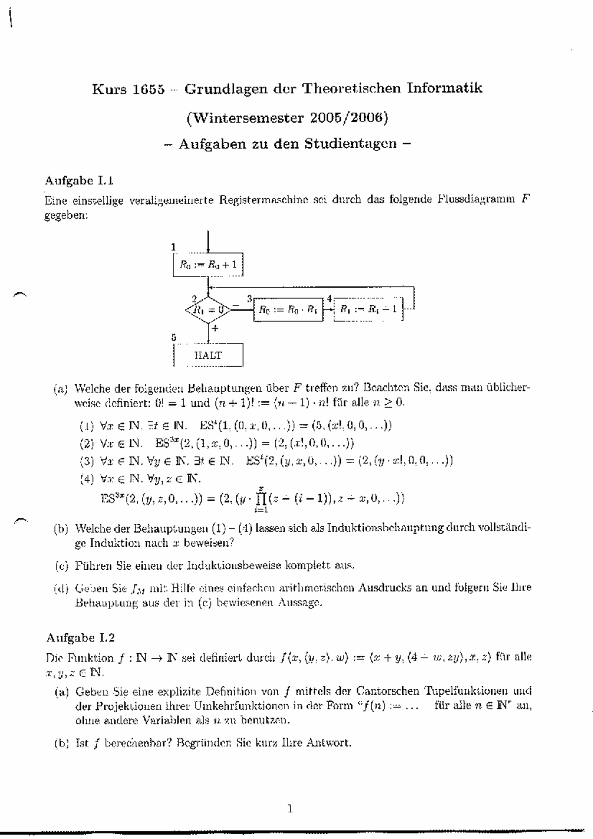 Grundlagen der Theoretischen Informatik: Studientag Aufgaben von 2006 ...