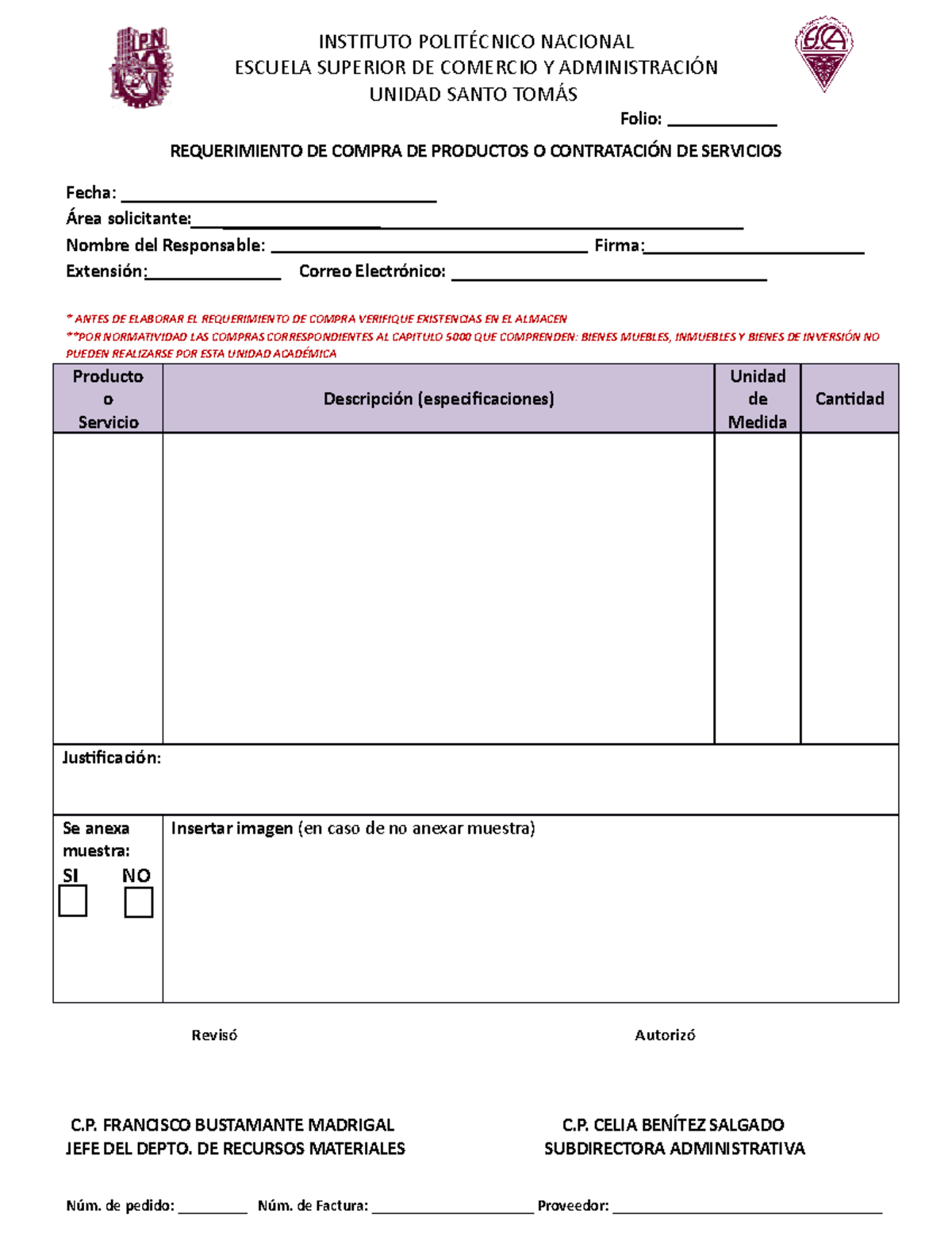 Requerimiento Compra CBS - INSTITUTO POLITÉCNICO NACIONAL ESCUELA ...
