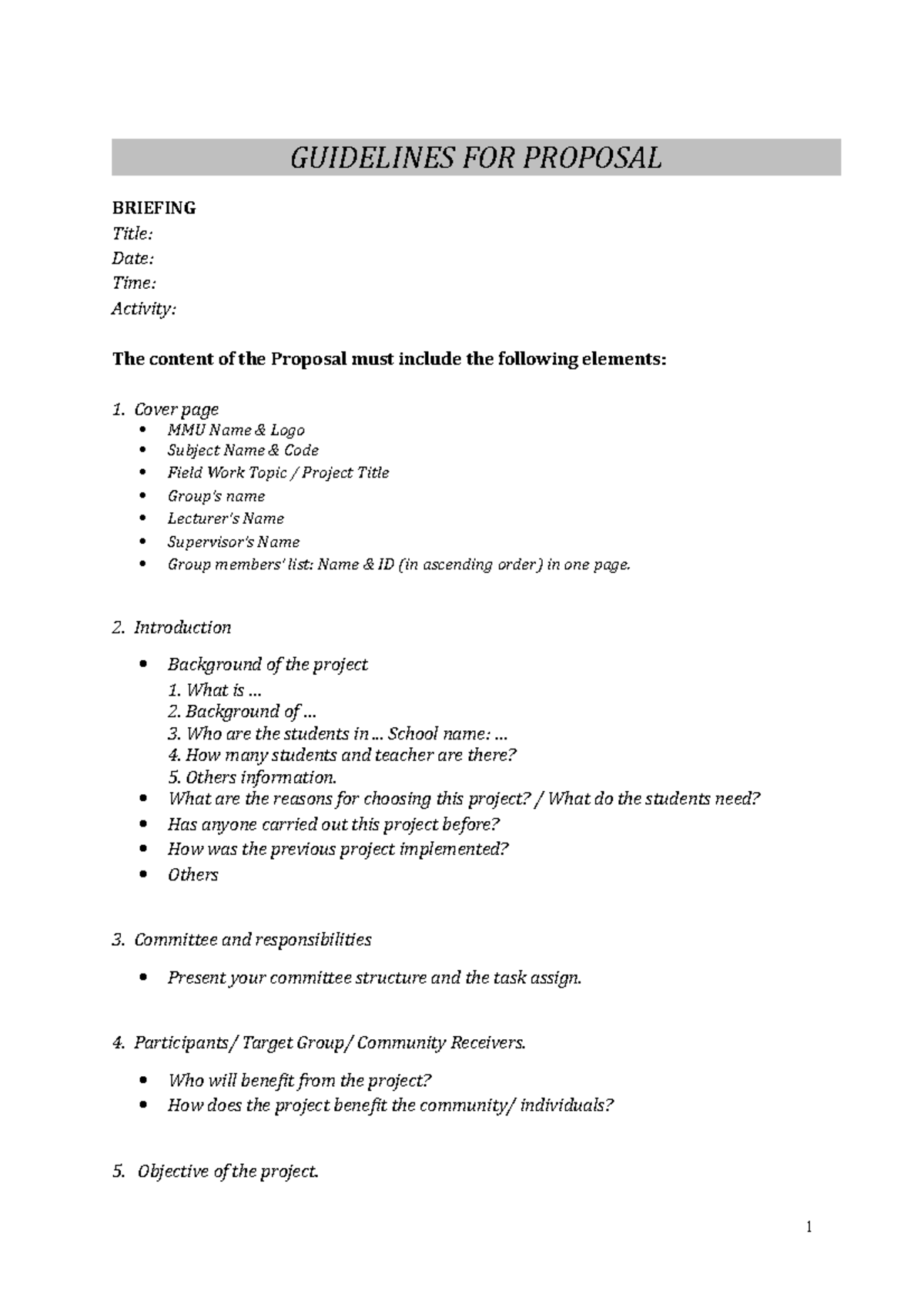 216877 Guidelines for PSR Proposal - GUIDELINES FOR PROPOSAL BRIEFING ...