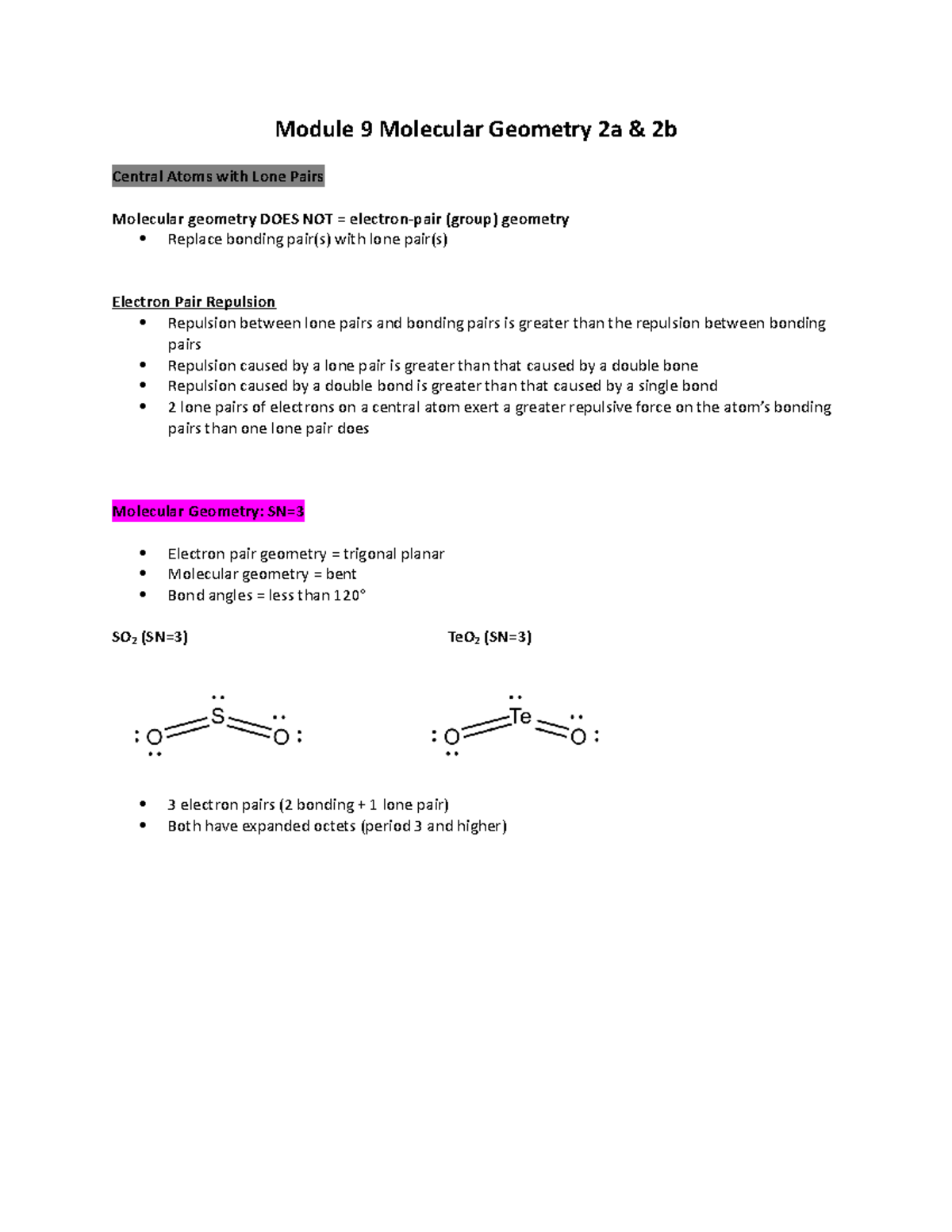 Module 9 Molecular Geometry 2a 2b - Exercise 2 Write the molecular ...