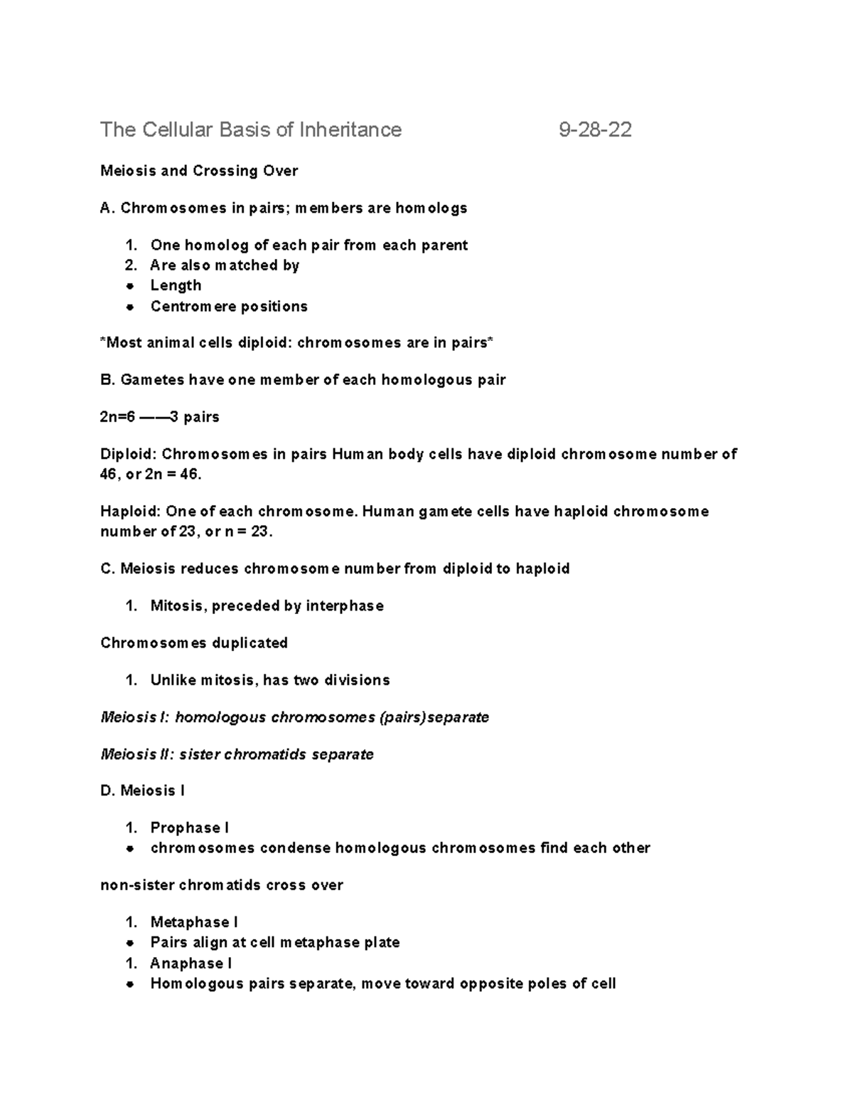 The Cellular Basis of Inheritance 9-23-22 - The Cellular Basis of ...