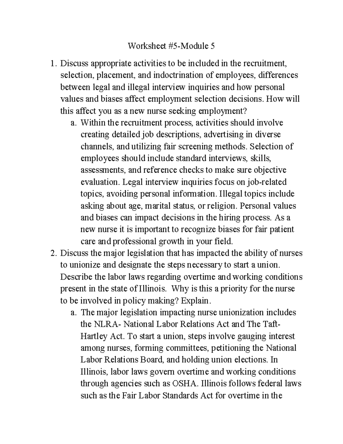 Worksheet #5-Module 5 nursing policy and leadership - Worksheet #5 ...