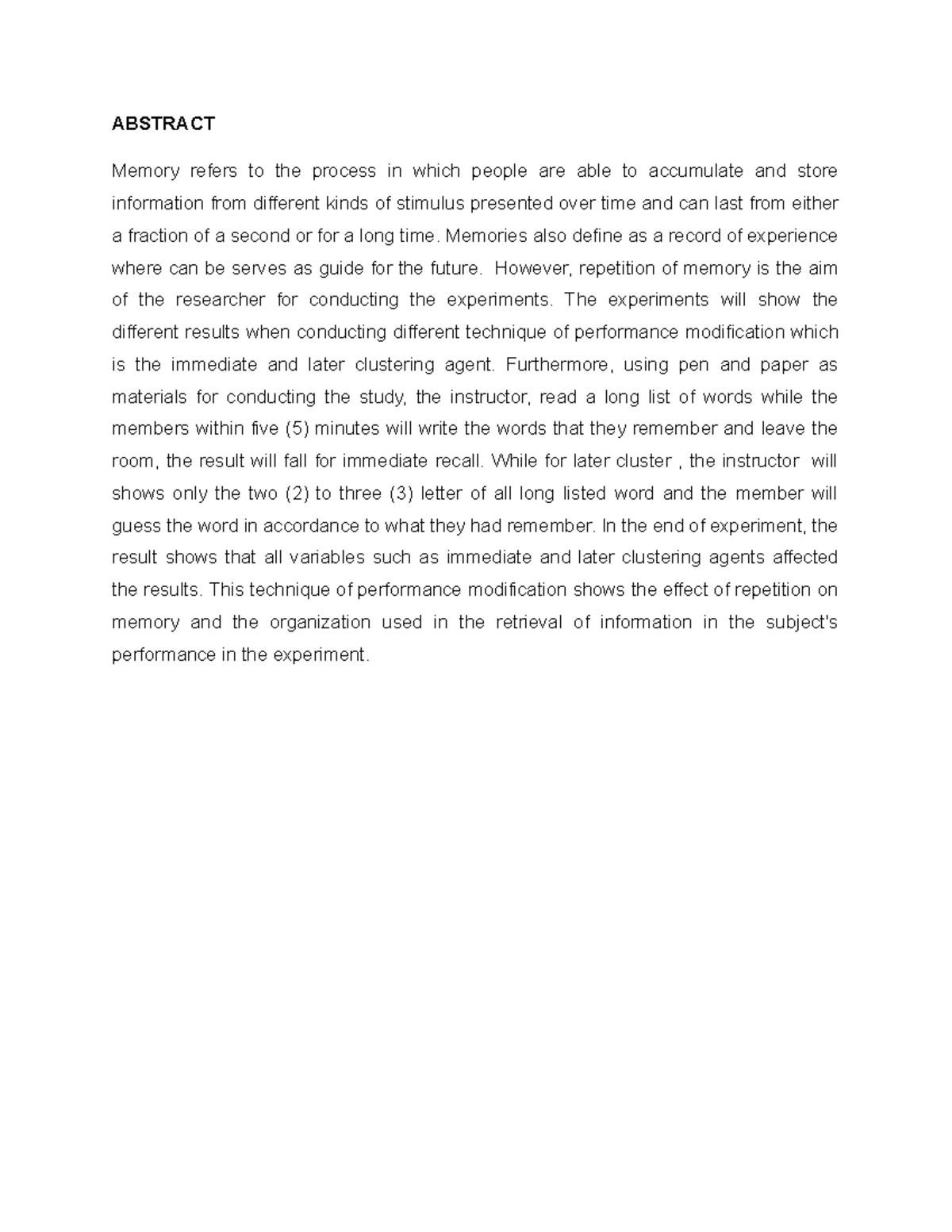 Abstract M6 - ABOUT PSYCH - ABSTRACT Memory refers to the process in ...