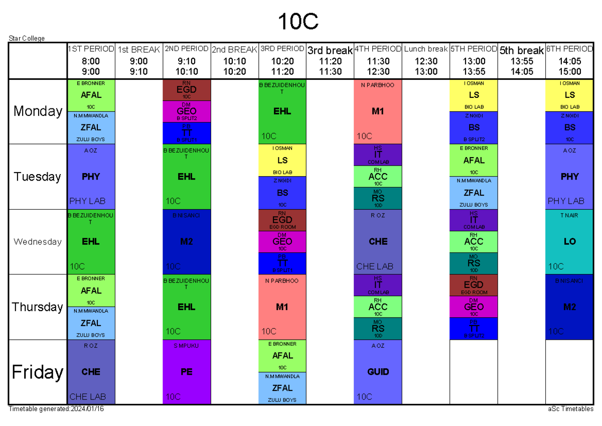 2024 Time table for All grades (2) 240723 110708 - Star College ...