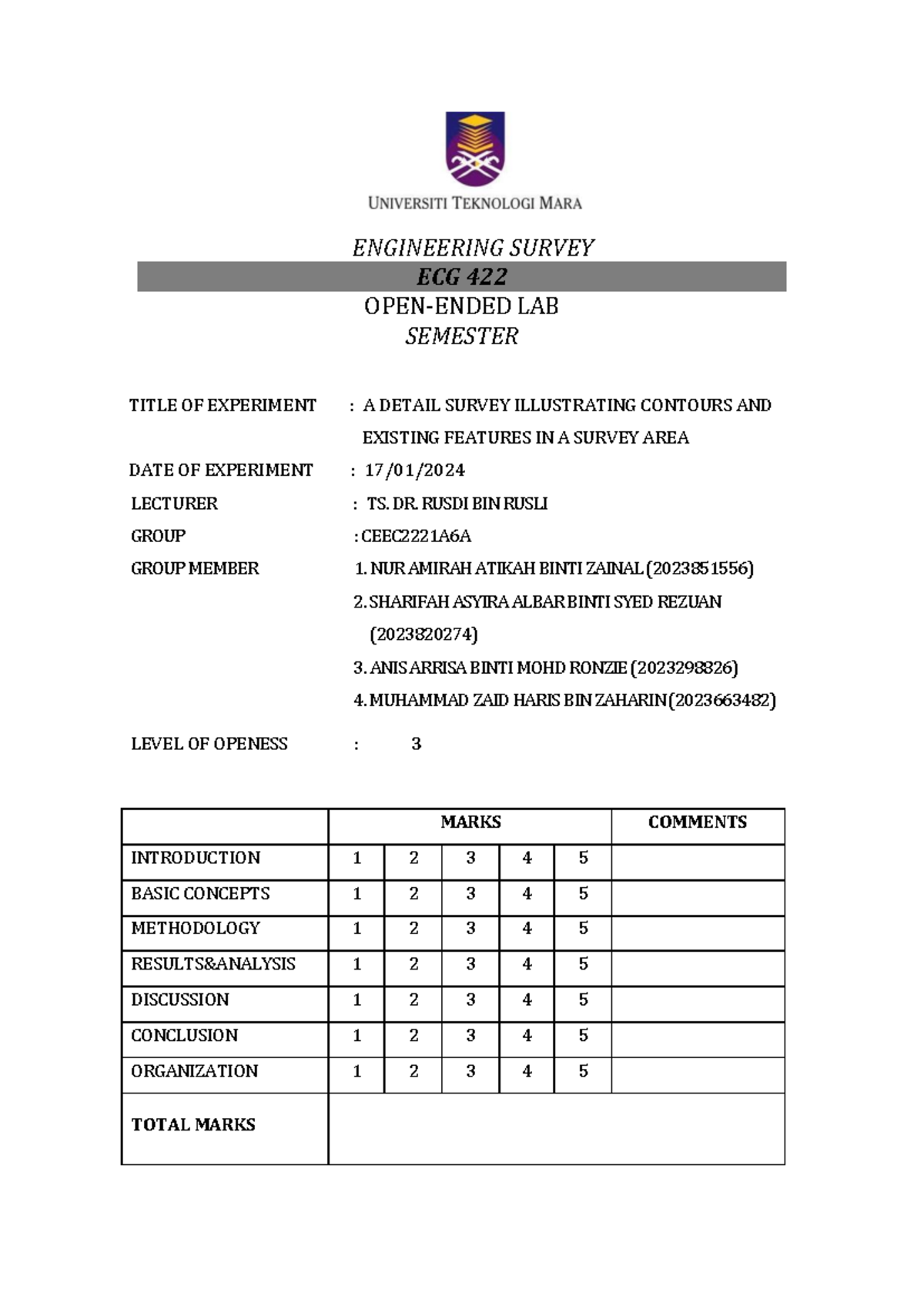 Setting OUT Survey - ENGINEERING SURVEY ECG 422 OPEN-ENDED LAB SEMESTER ...
