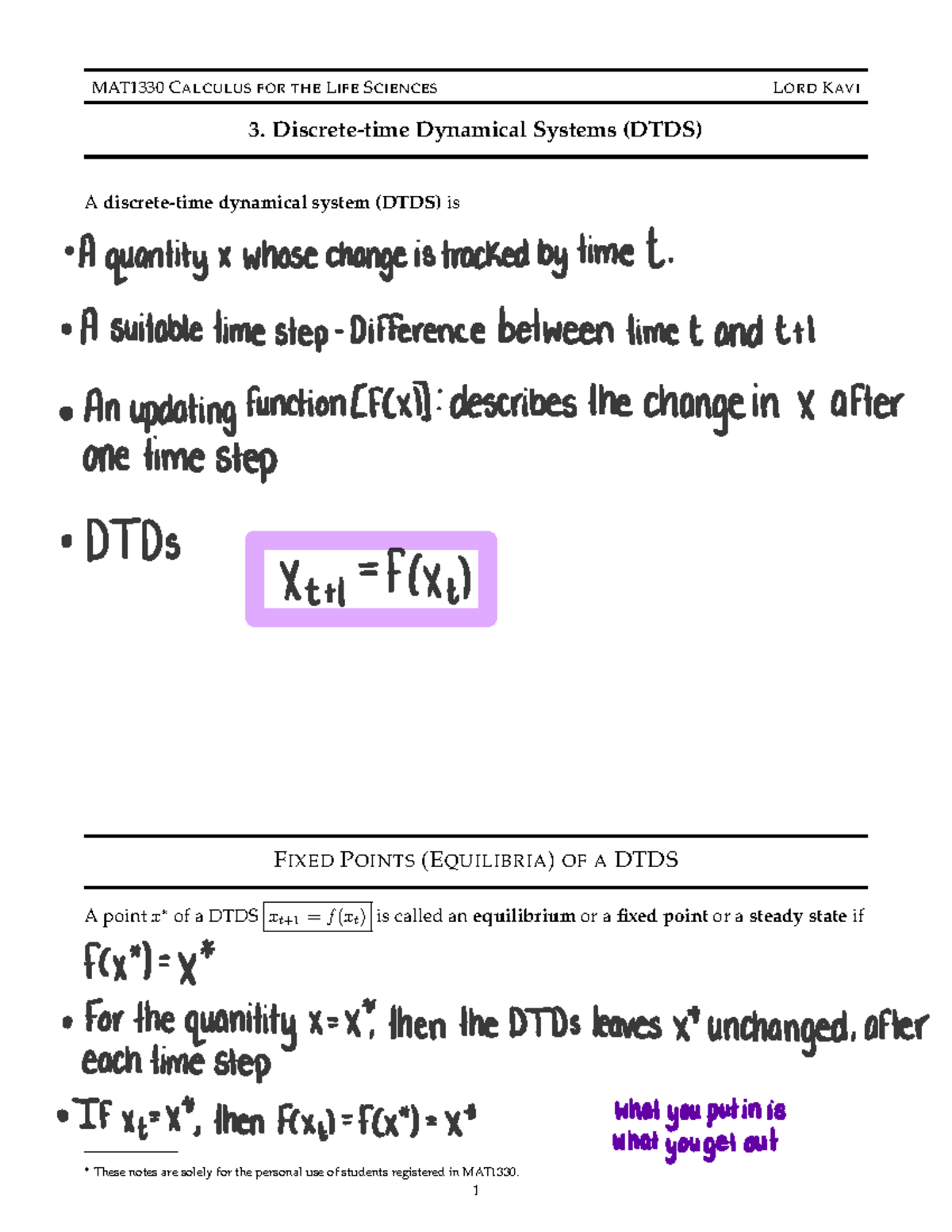 MAT 1330 Lecture 3 - MAT1330 CALCULUS FOR THE LIFE SCIENCES LORD KAVI 3. Discrete-time Dynamical ...