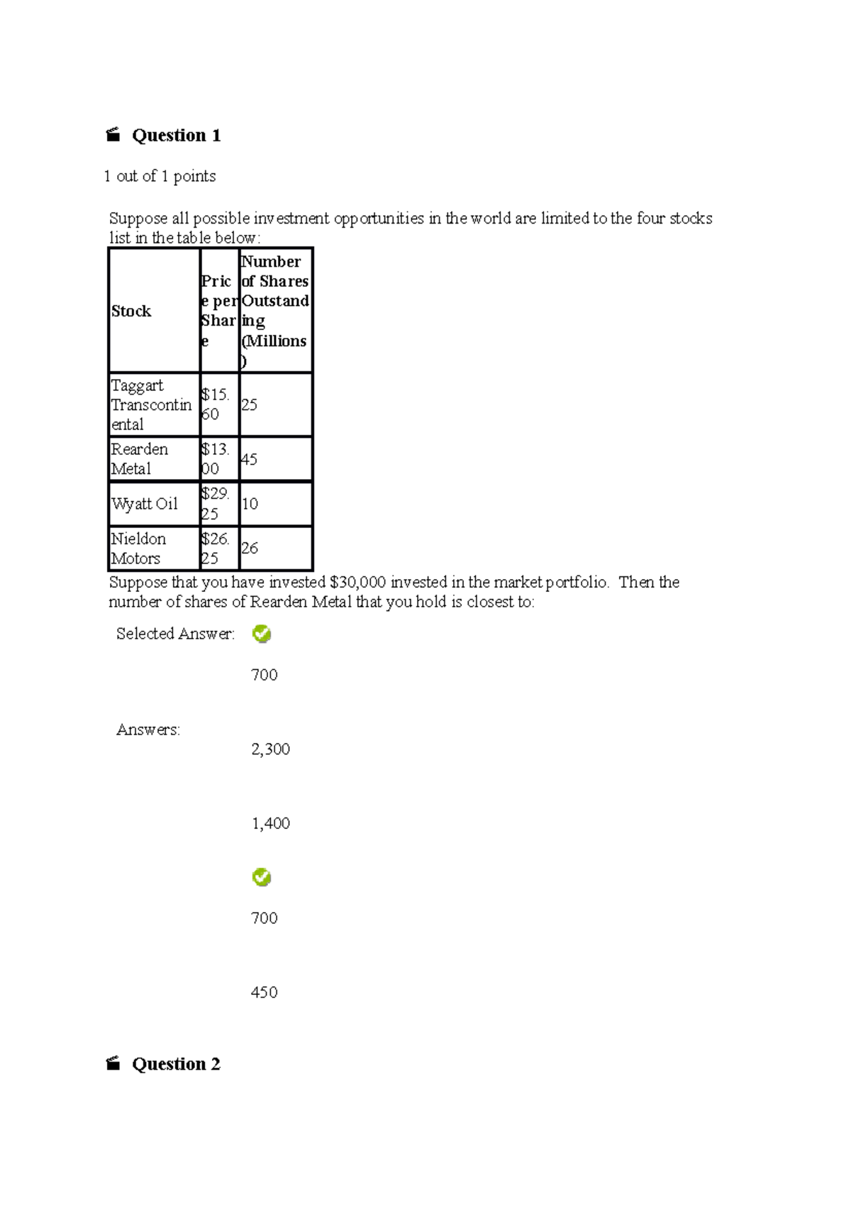 QD With Answers - Question 1 1 out of 1 points Suppose all possible ...