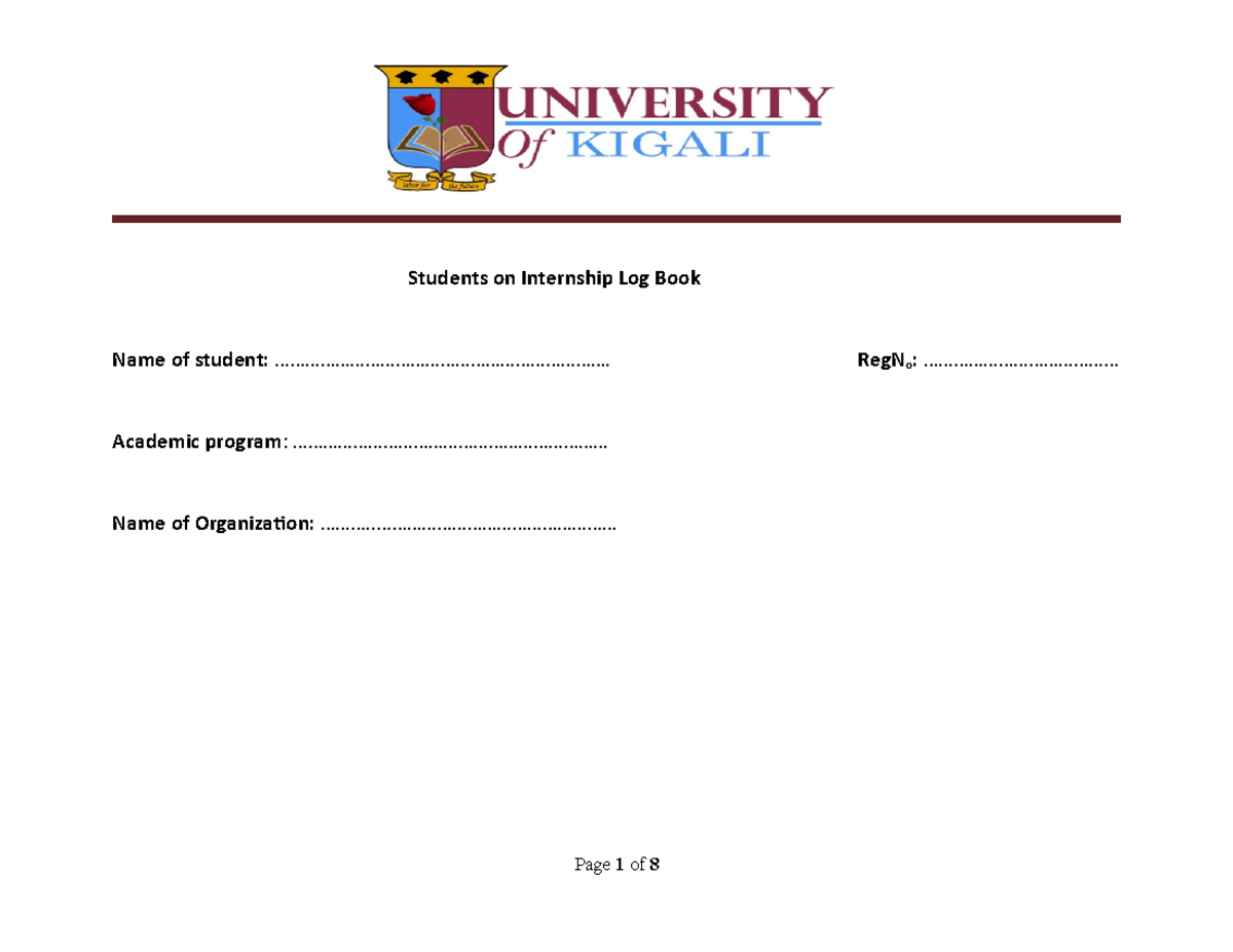 New Student Log book - Students on Internship Log Book Name of student ...