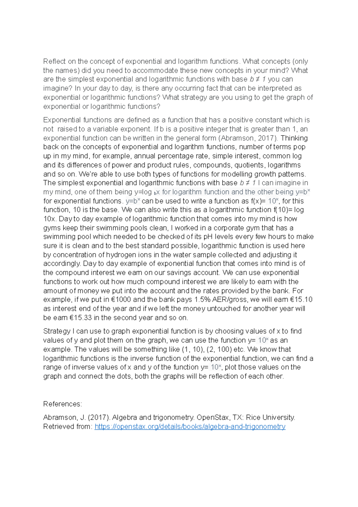 Math 1201 Unit 5 learning journal - Reflect on the concept of exponential and logarithm ...