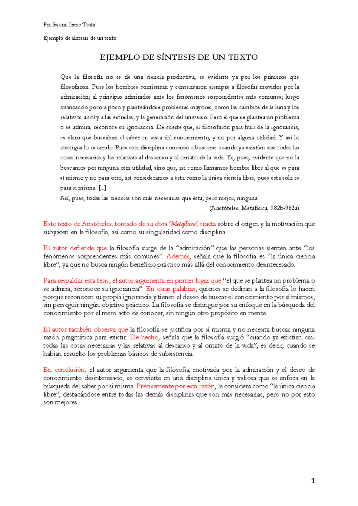 1.Cuestión 1 Ejemplo Síntesis de un texto - Profesora: Irene Testa ...