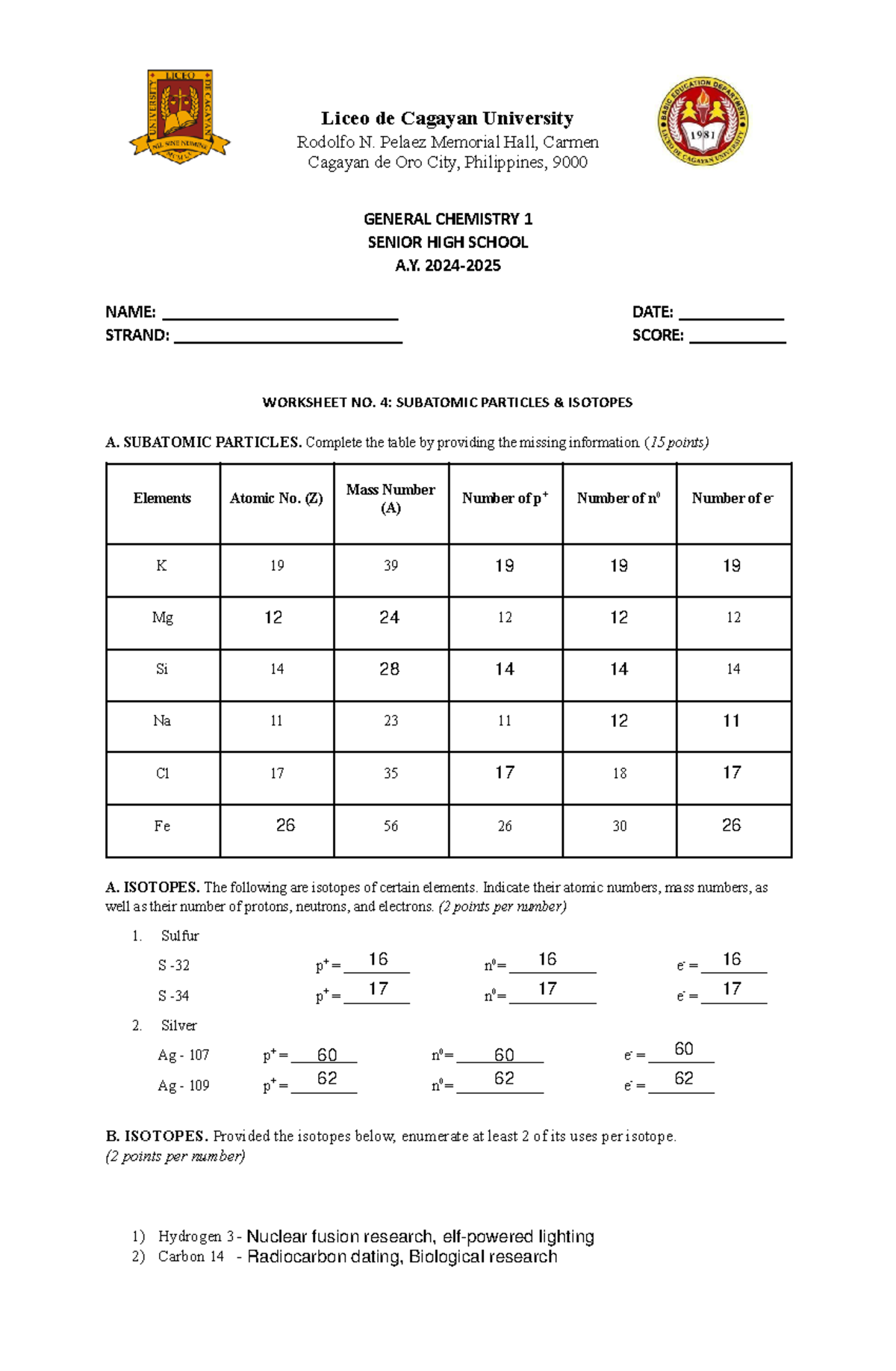 Worksheet #2&3 Subatomic Particles AND Naming Ionic AND Molecular ...