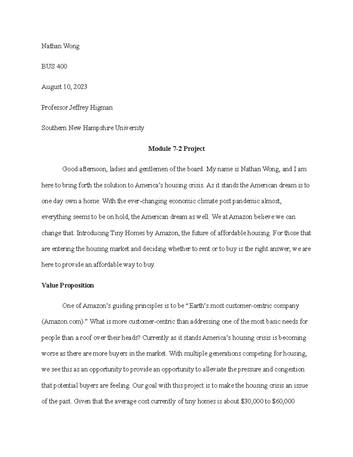 Module 7-2 Project - Nathan Wong BUS 400 August 10, 2023 Professor ...