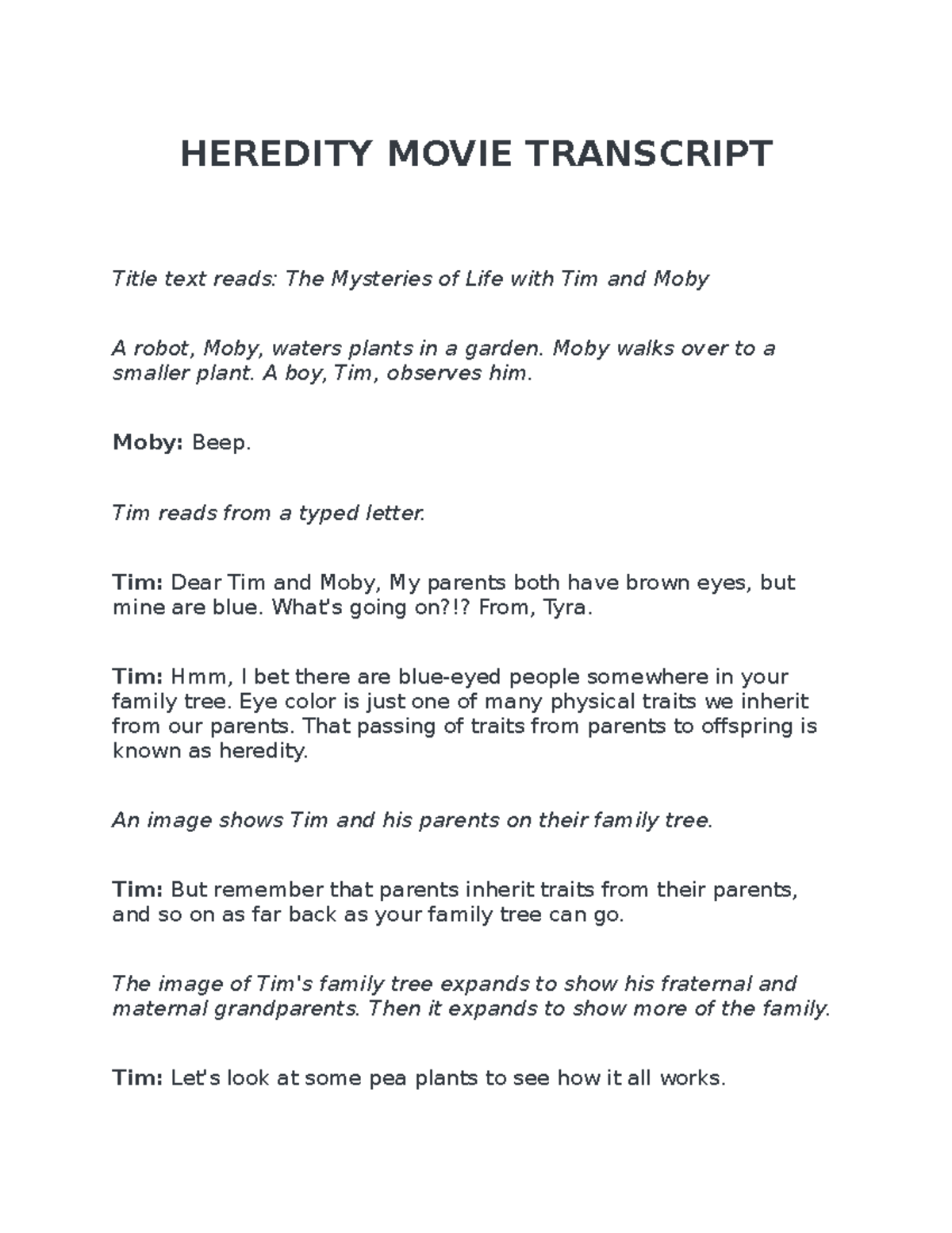 Heredity Movie Transcript - HEREDITY MOVIE TRANSCRIPT Title text reads ...