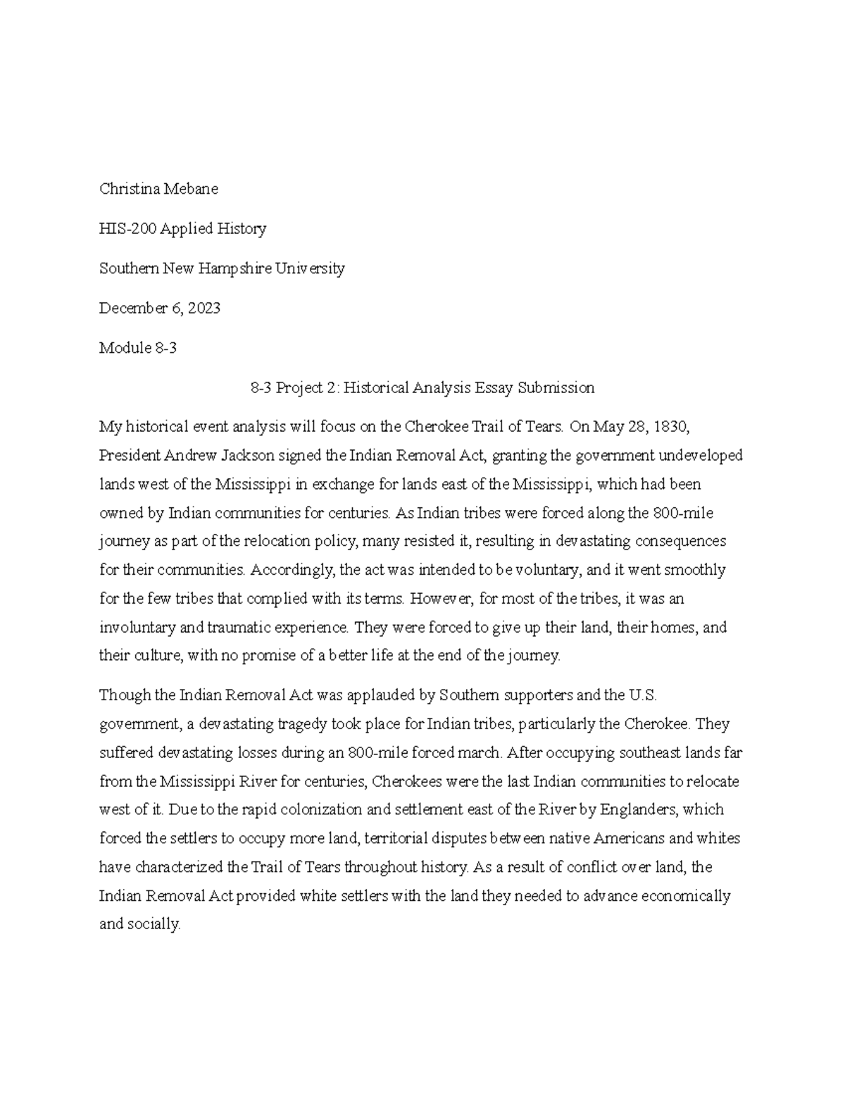 HIS 200 8-3 Historical Analysis Essay - Christina Mebane HIS-200 ...