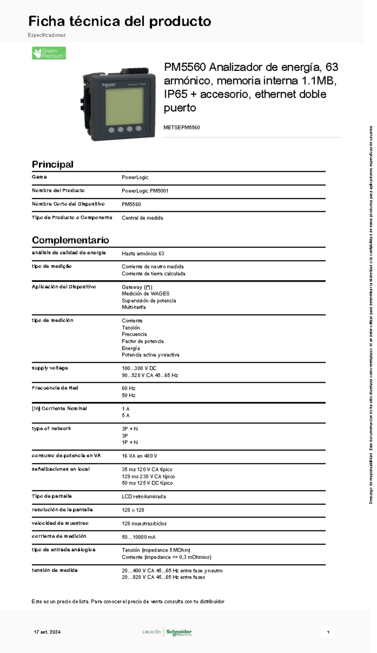 Schneider Electric PM5000-Series Metsepm 5560 - PM5560 Analizador de ...