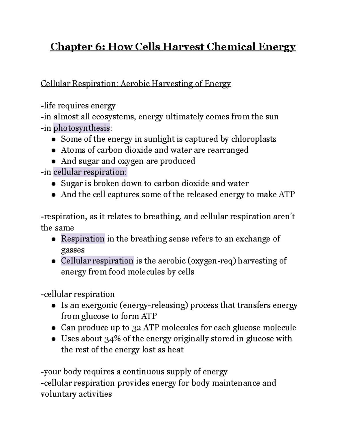 Chapter 6 How Cells Harvest Chemical Energy - Chapter 6: How Cells ...