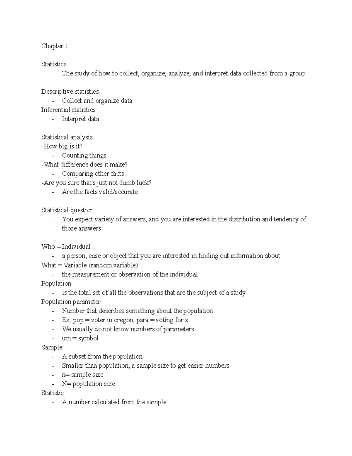 Stat 243 Mid Term - Study guide - Chapter 1 Statistics - The study of ...