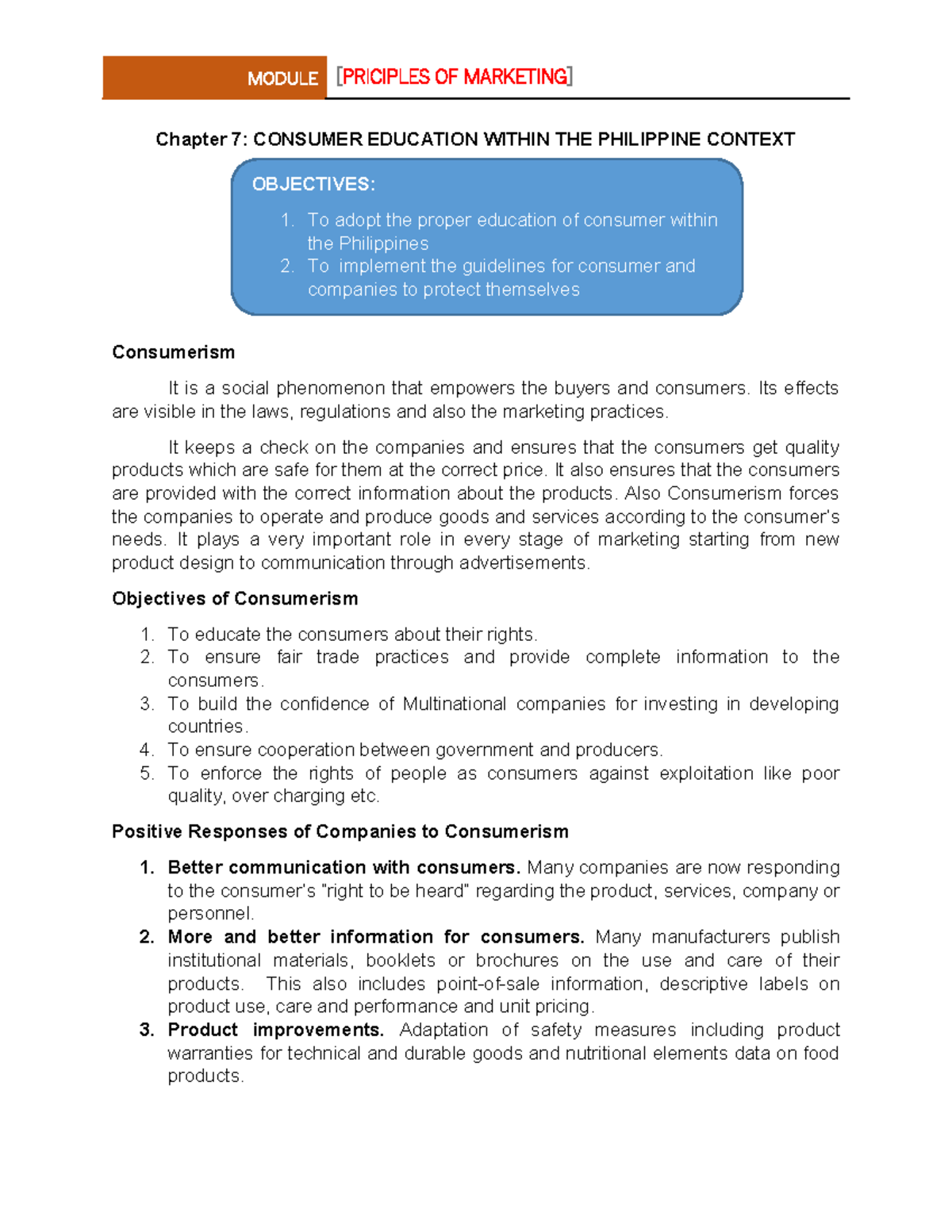 Chapter 7 - Consumer Education Within THE Philippine Context - Chapter ...