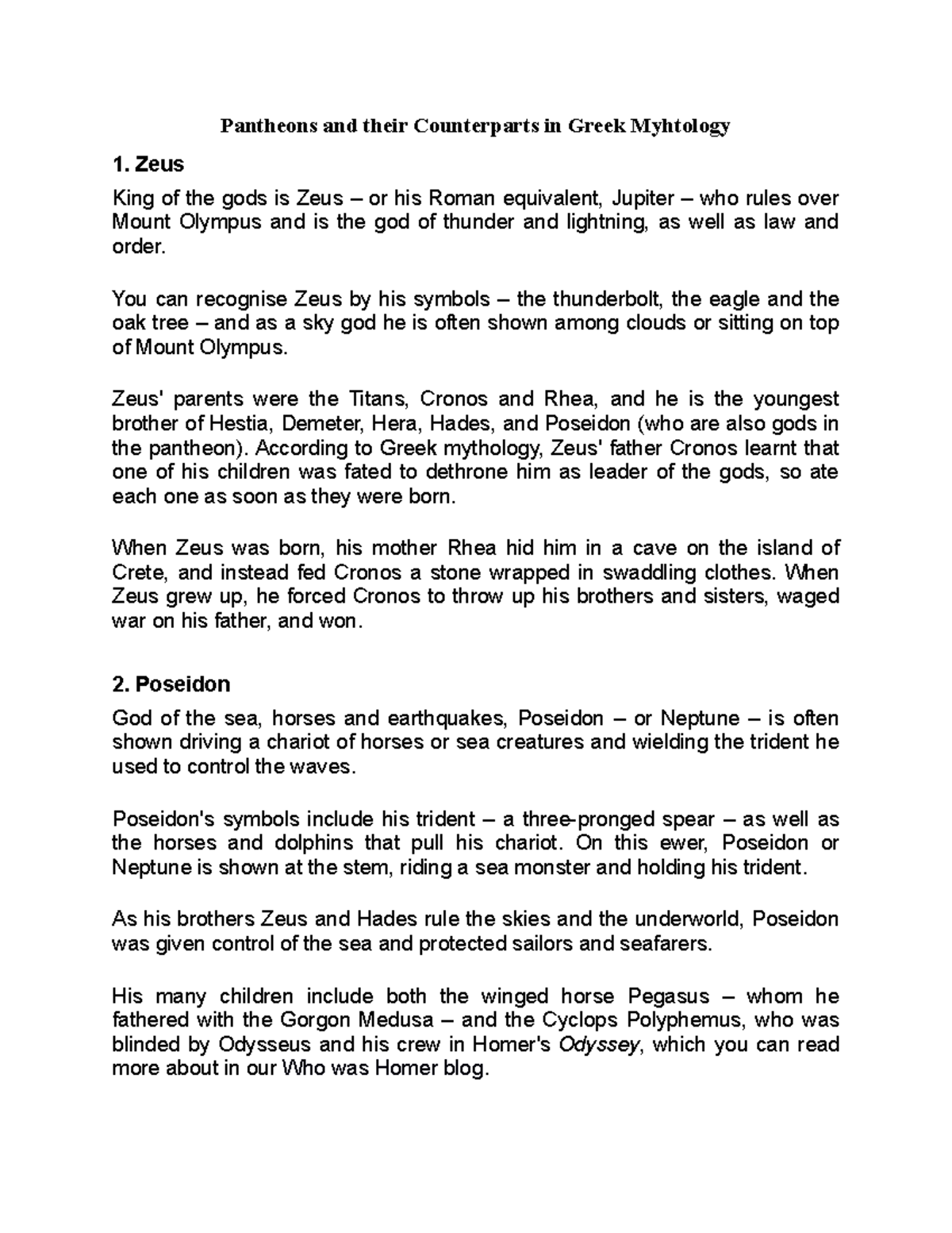 Pantheons and their Counterparts in Greek Myhtology - Pantheons and ...