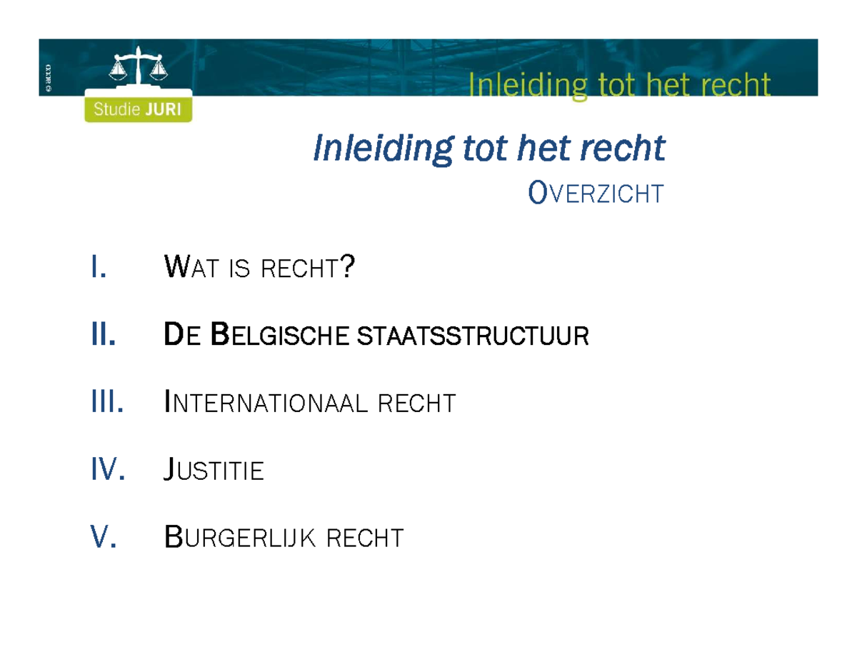 Slides 2020 10 20 - samenvatting - Inleiding tot het recht OVERZICHT I ...
