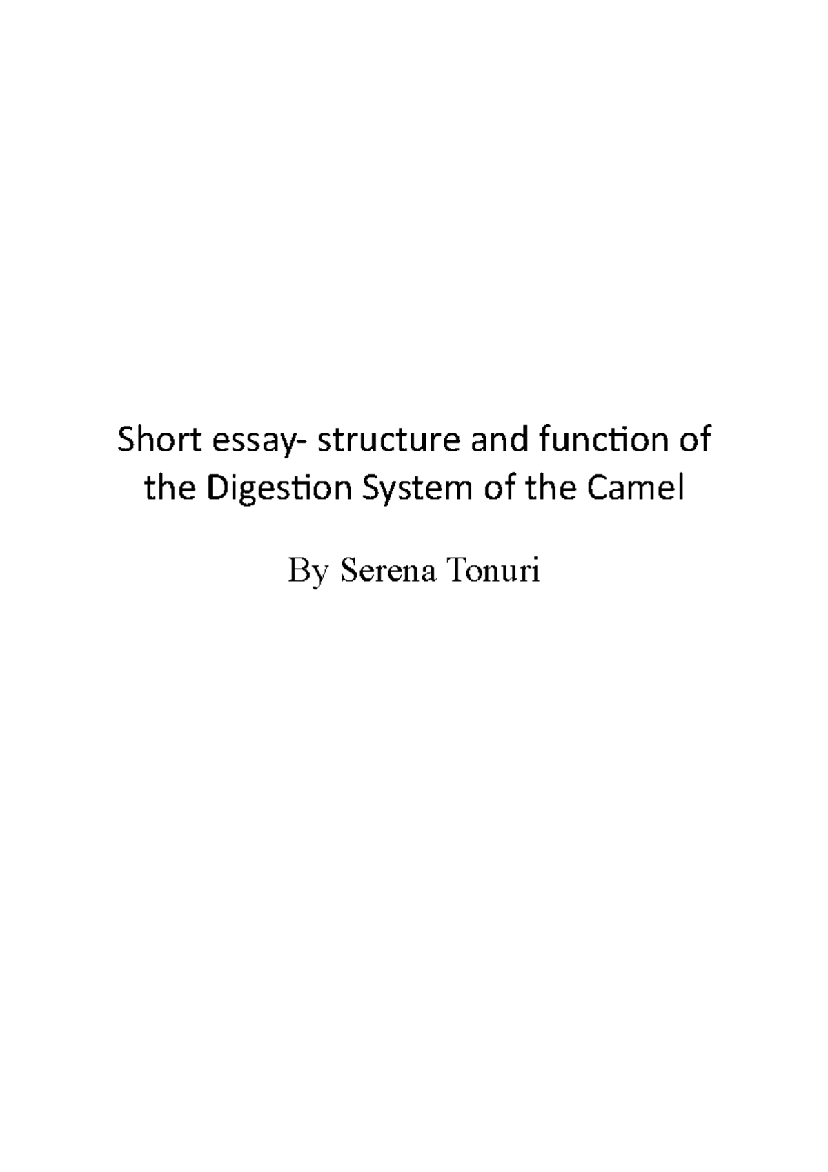 Digestion of the Camel - Essay - Short essay- structure and function of ...