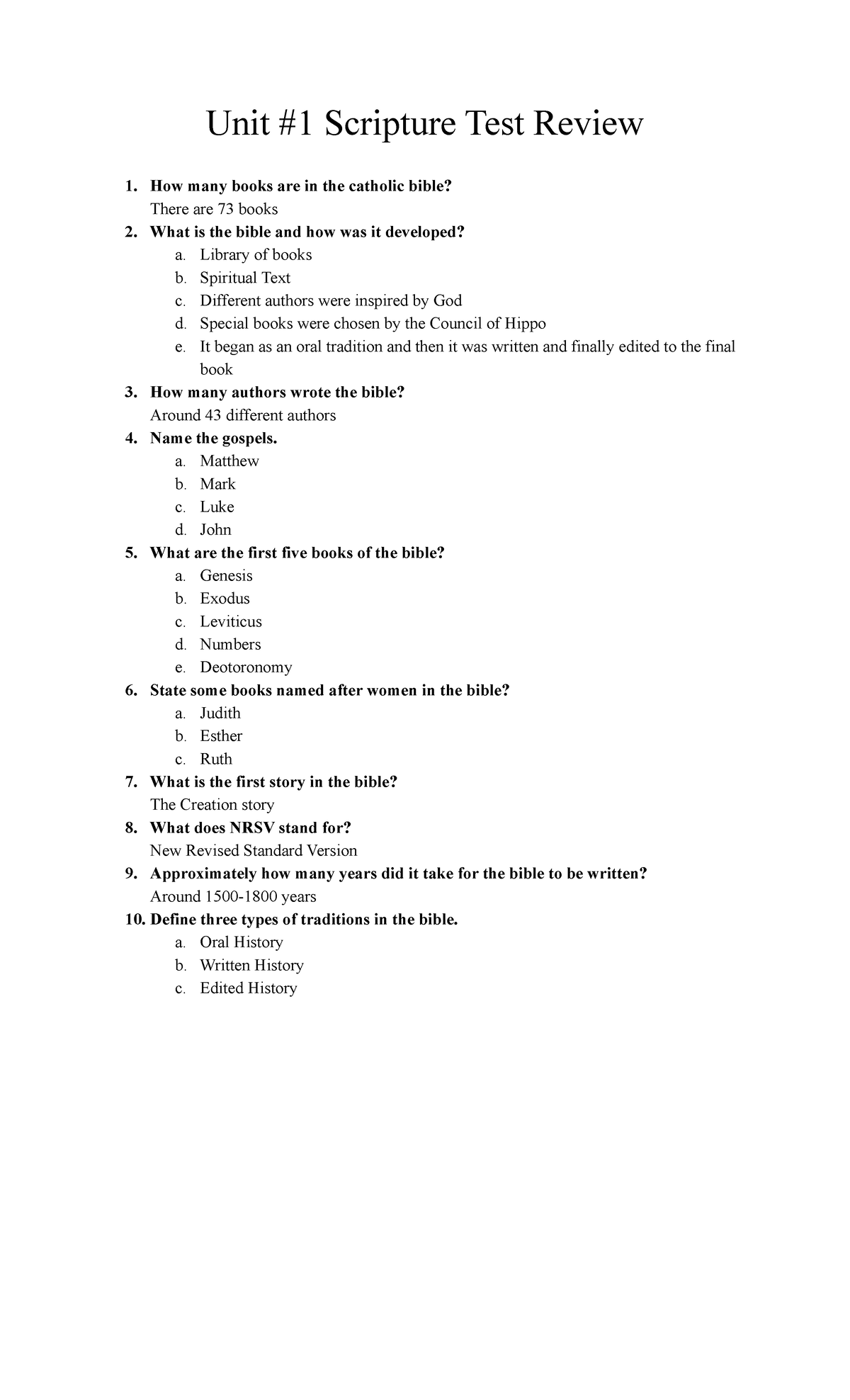 Unit #1 Scripture Test Review - Unit #1 Scripture Test Review 1. How ...