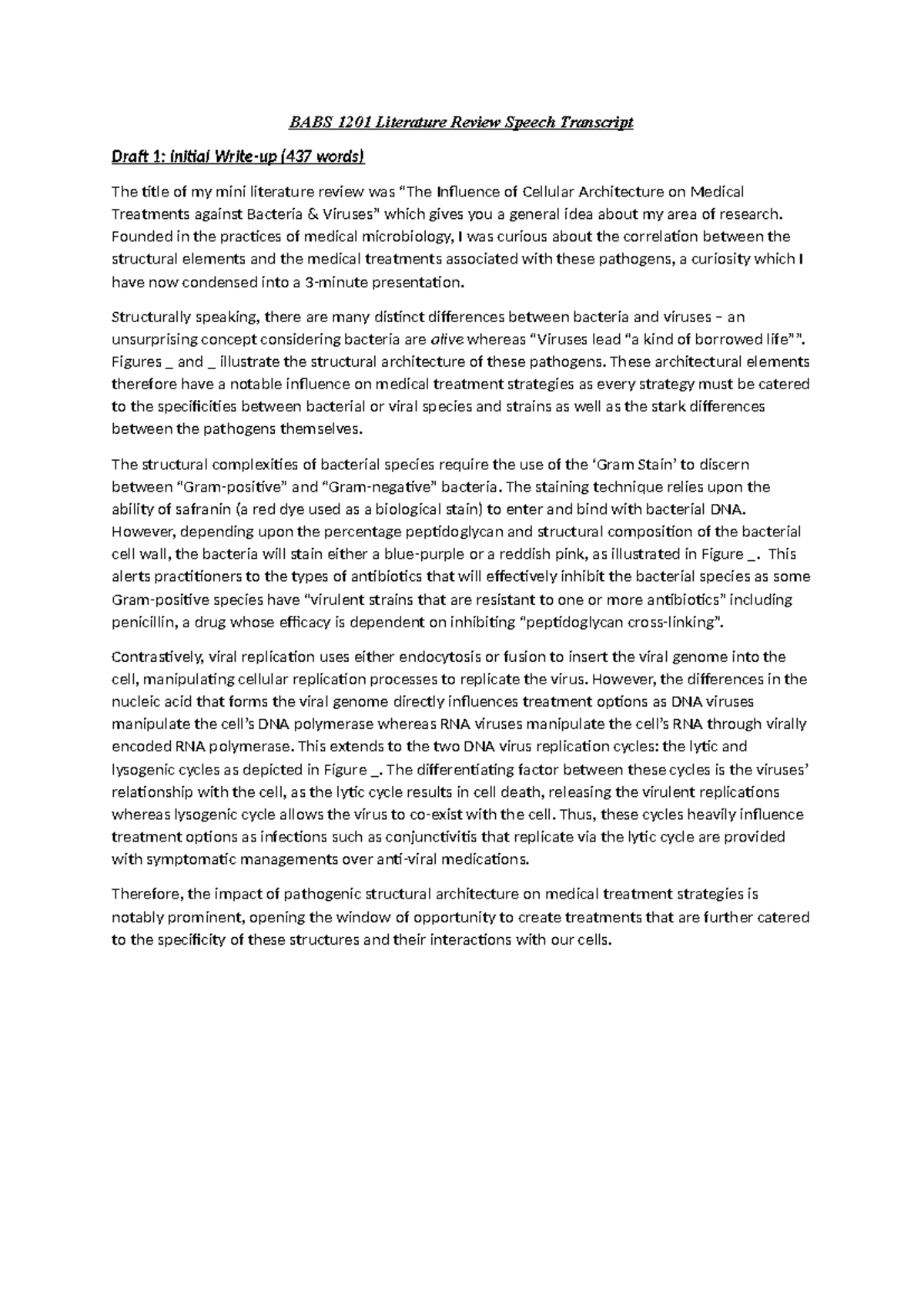 BABS 1201 Literature Review Speech Transcript - BABS 1201 Literature ...