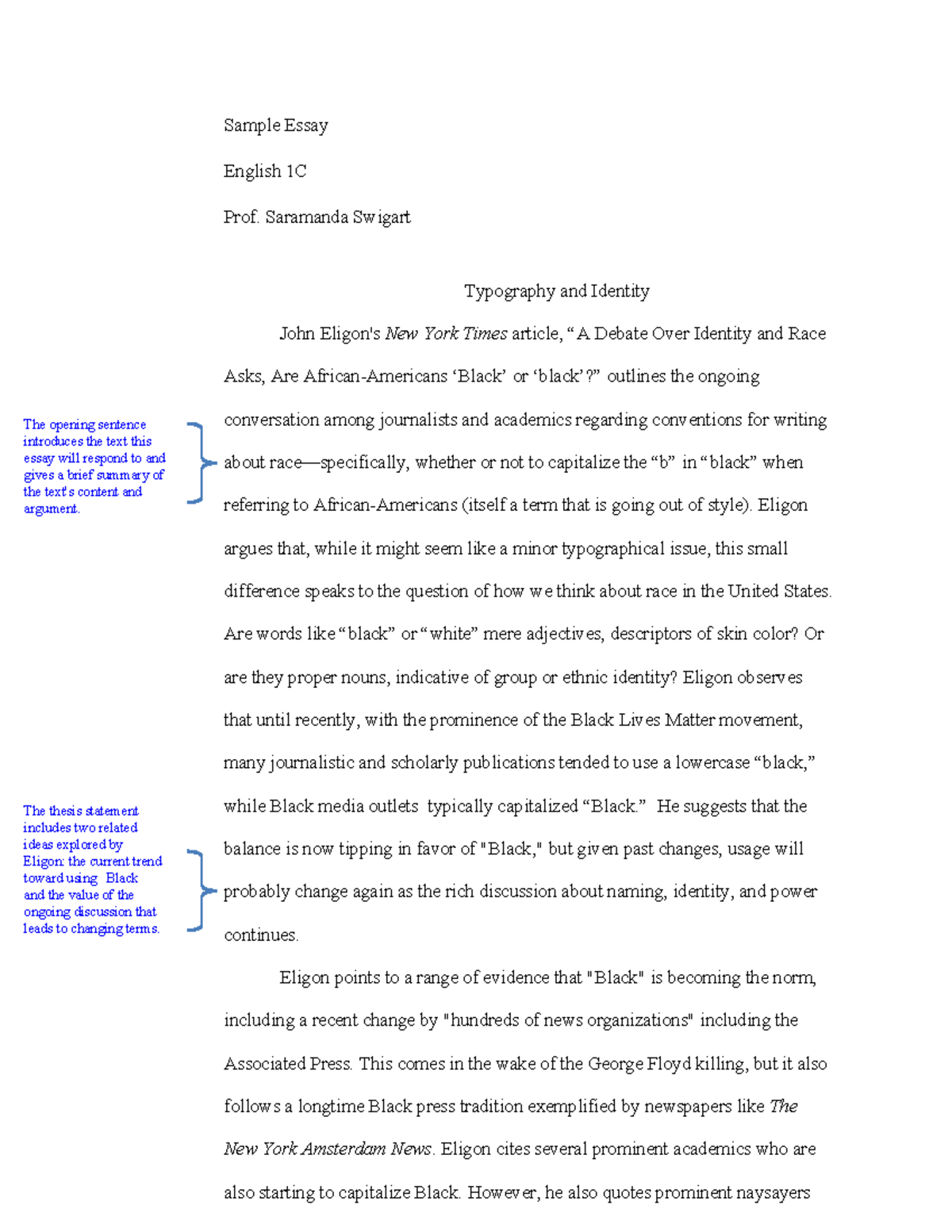 Sample Response to an Argument - Sample Essay Z English 1 C Prof ...