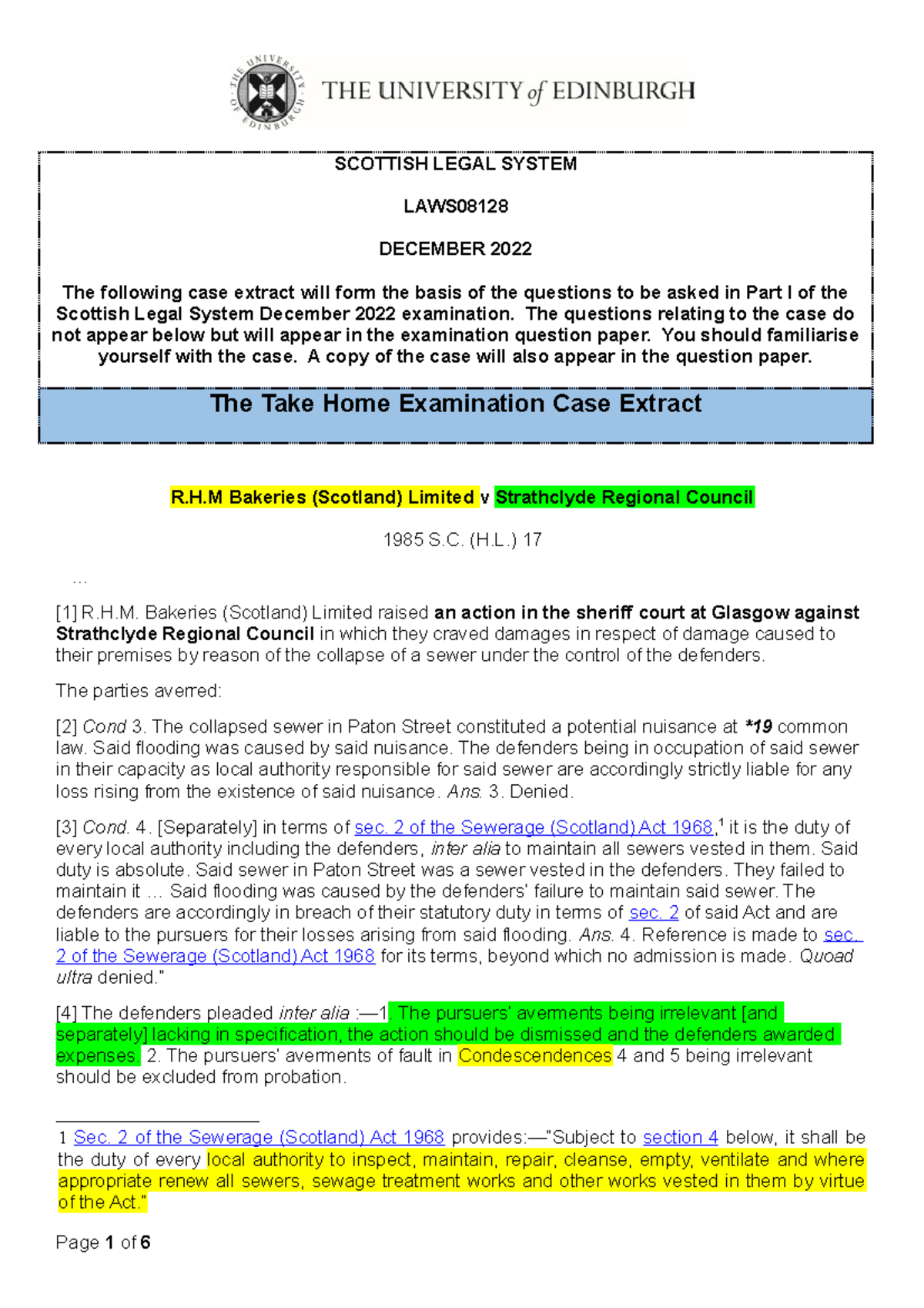 Scottish Legal System December 2022 Exam - case extract for Learn ...