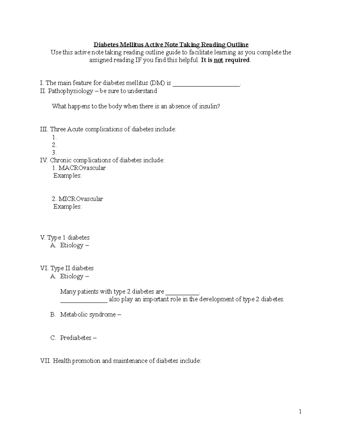 Diabetes Active Note taking Reading Outline - Diabetes Mellitus Active ...