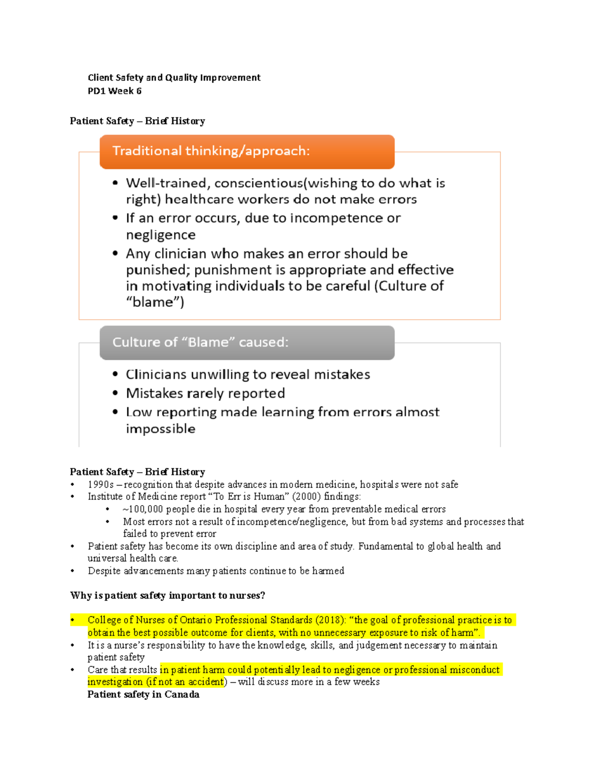 Wk 6 Client Safety and Quality Improvement - Client Safety and Quality ...