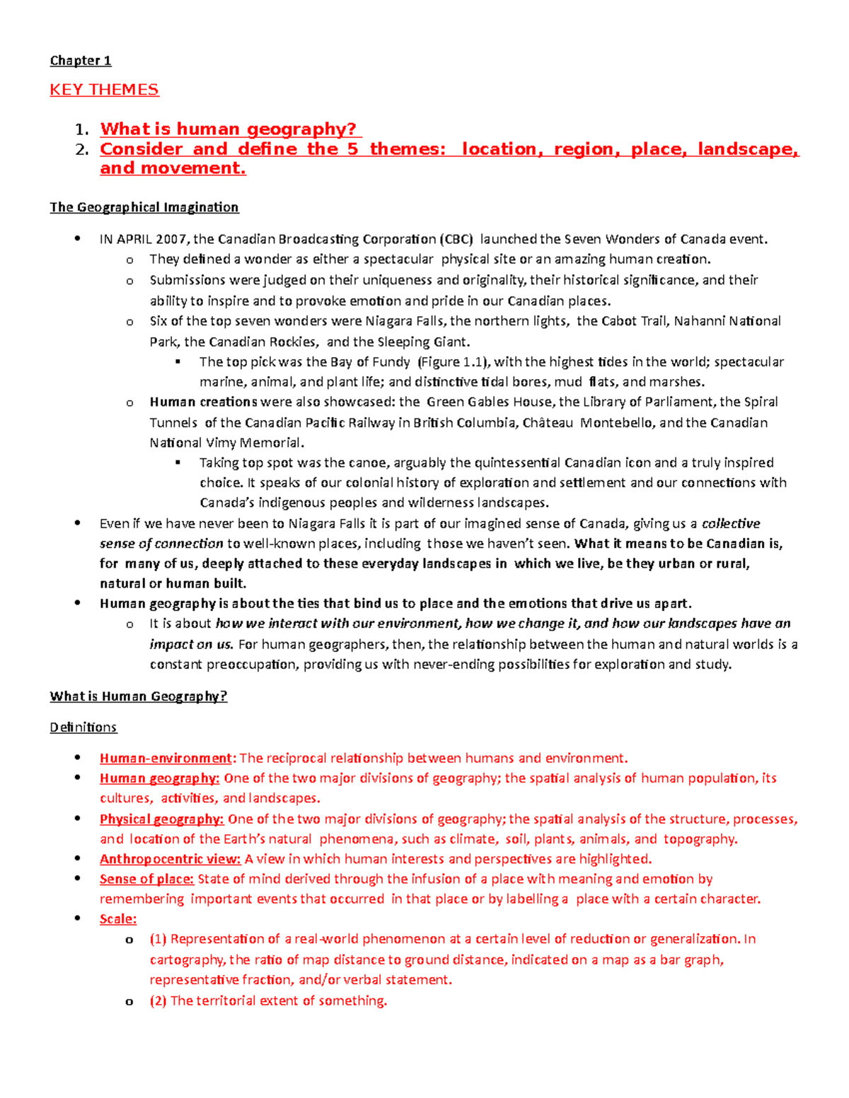 Chapter 1 - good - Chapter 1 KEY THEMES 1. What is human geography? 2 ...
