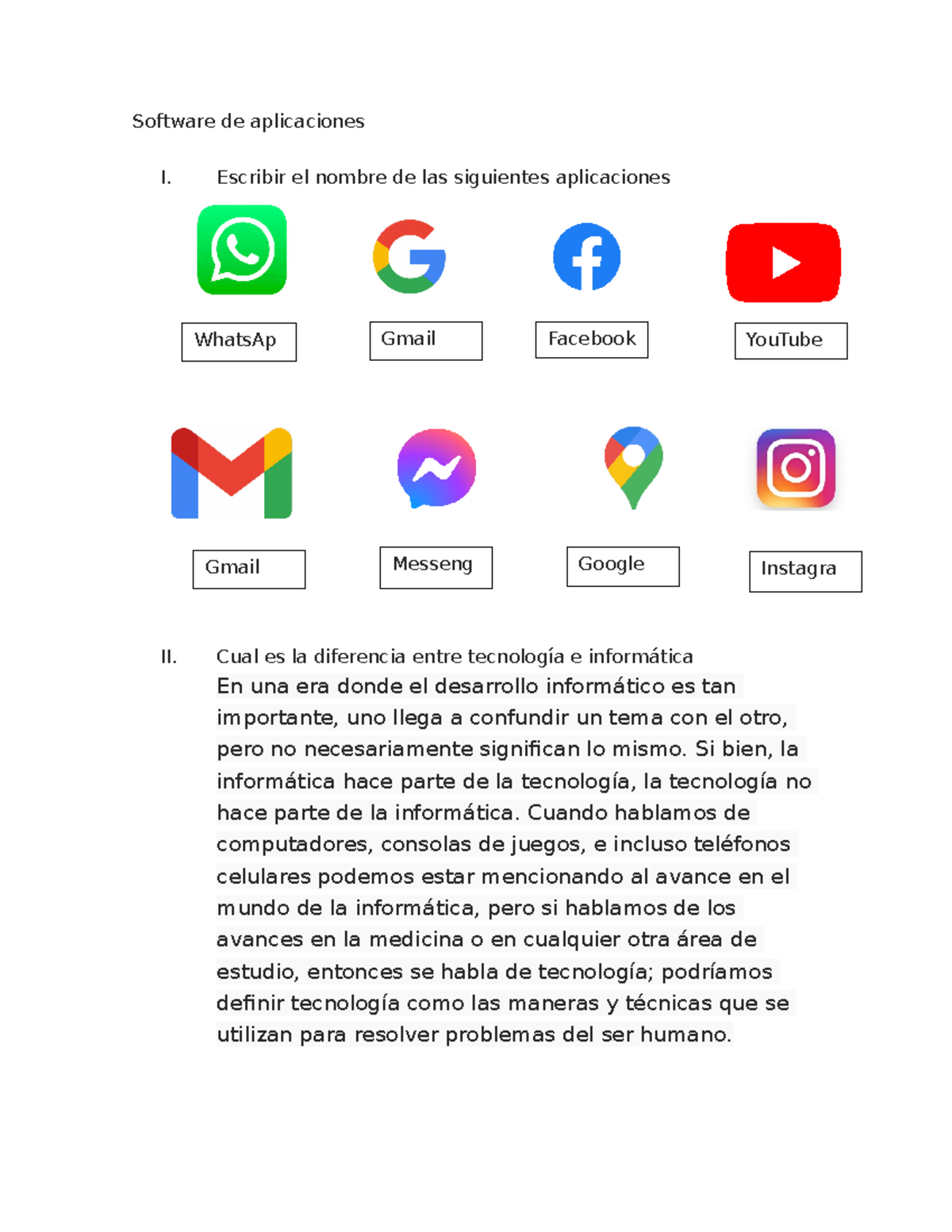 Software de aplicaciones - Escribir el nombre de las siguientes ...