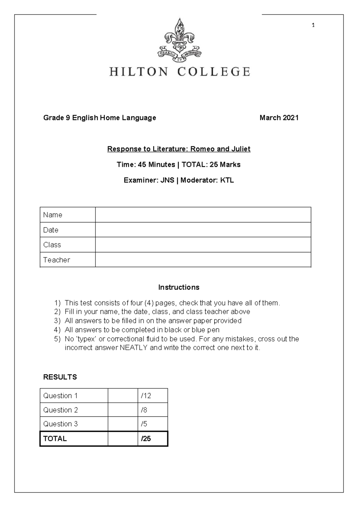 Grade 9 Romeo and Juliet Contextual - Grade 9 English Home Language ...