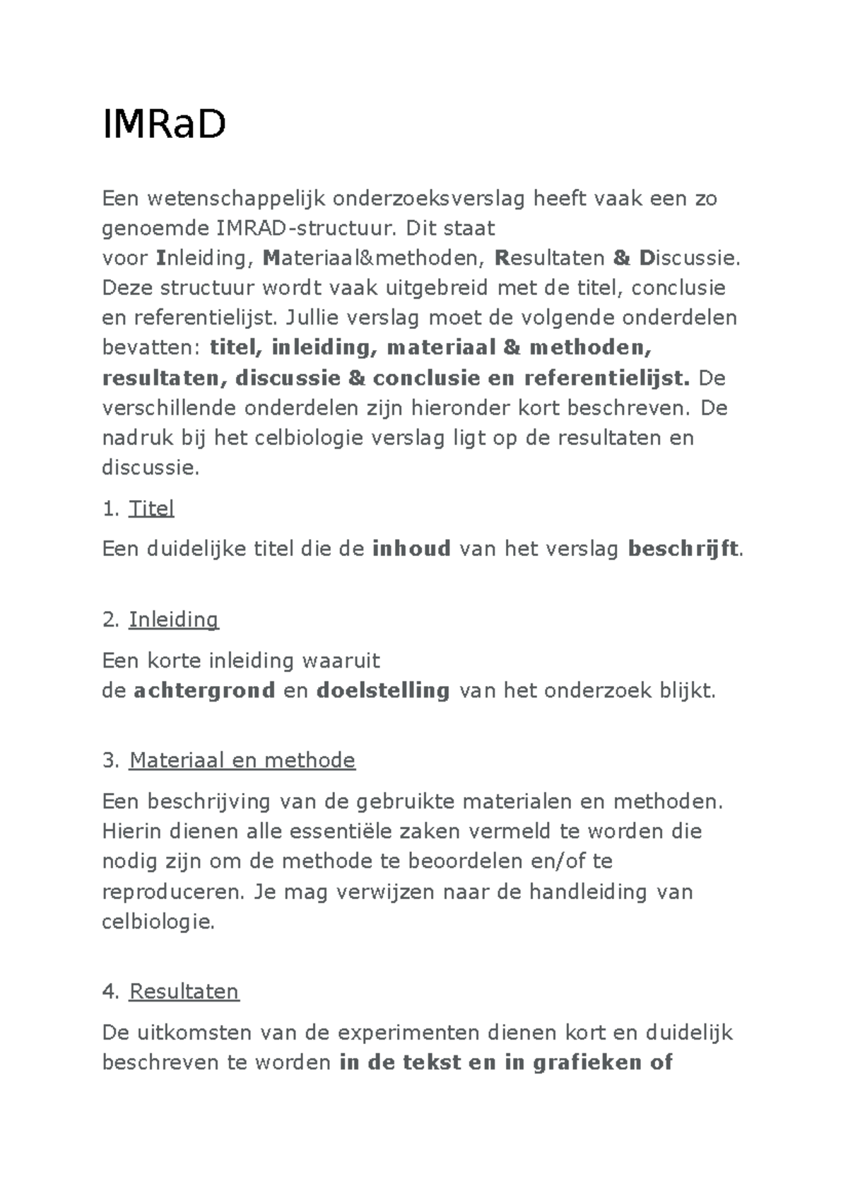 3.12 handout IMRa D - imrad structuur voor verslaglegging - IMRaD Een ...