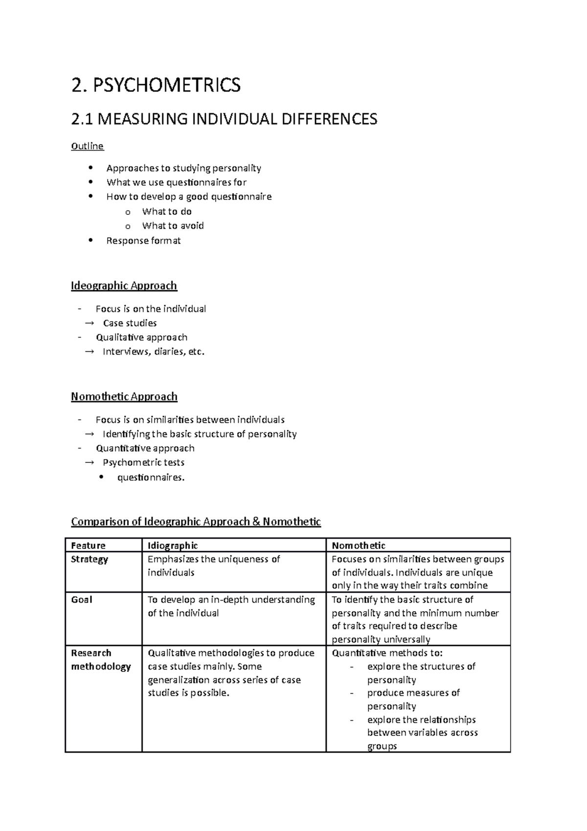 2 Psychometrics Lecture Notes 1 2 Psychometrics 2 Measuring Individual Differences Outline