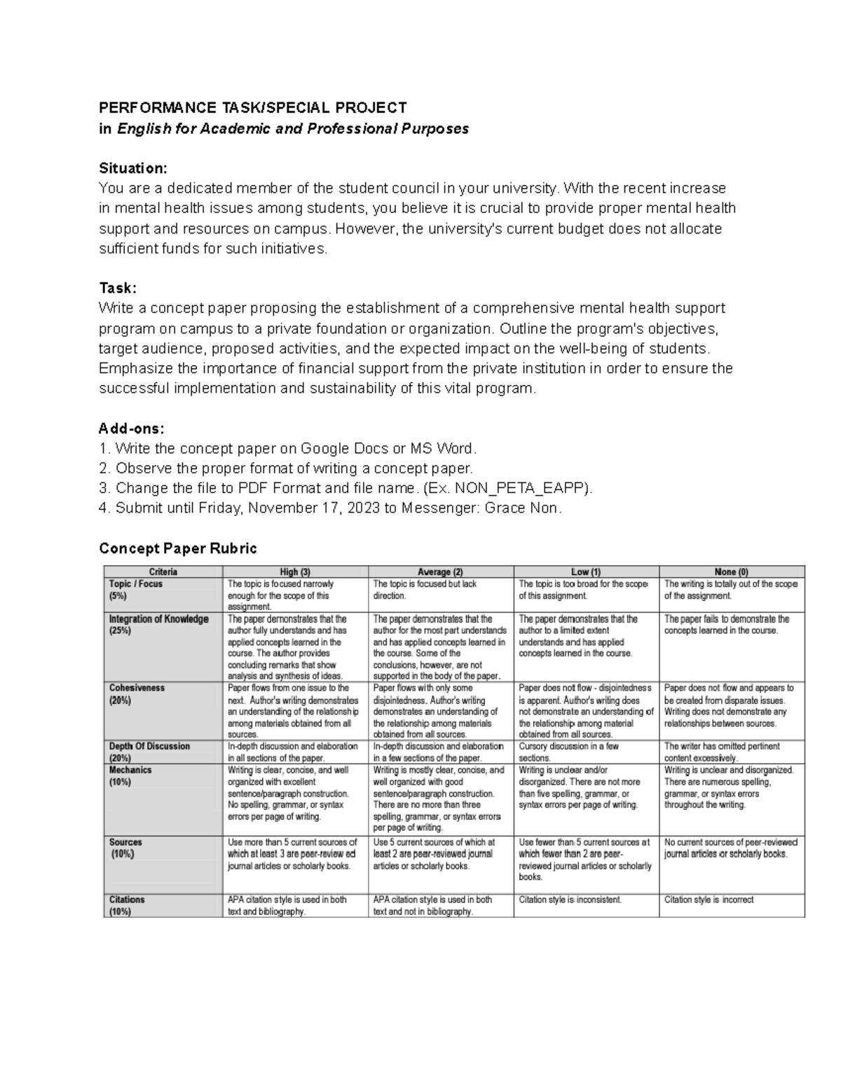 Special Project IN EAPP - PERFORMANCE TASK/SPECIAL PROJECT in English ...