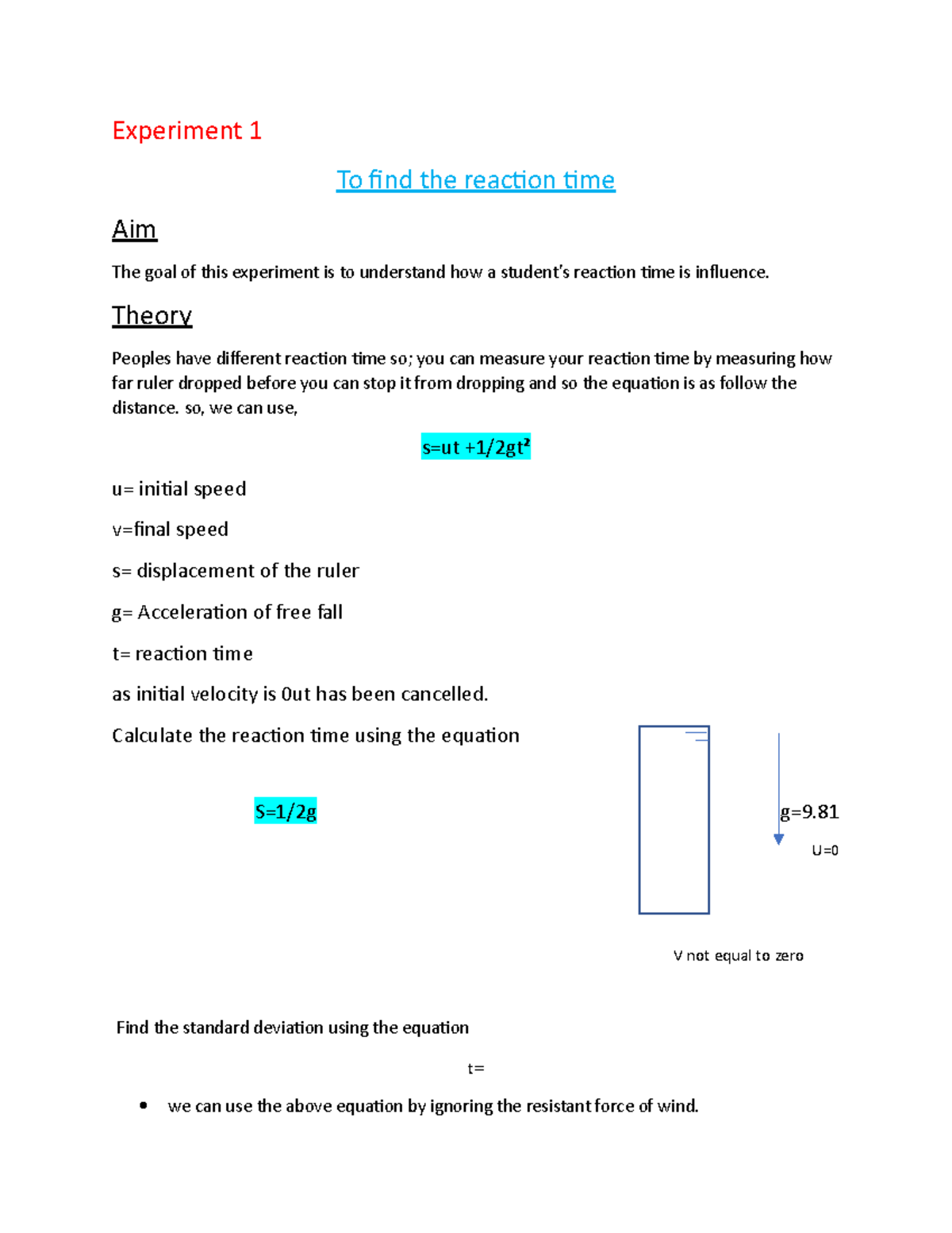 Experiment 2 - super - Experiment 1 To find the reaction time Aim The ...