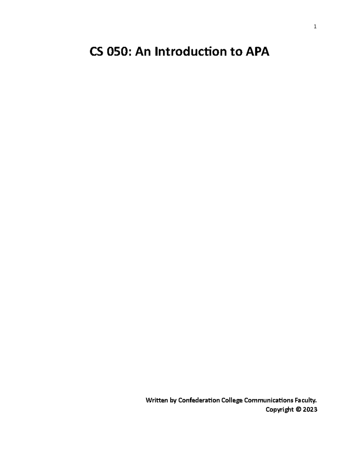 CS 050 APA First Level Guide - CS 050: An Introduction to APA Written ...